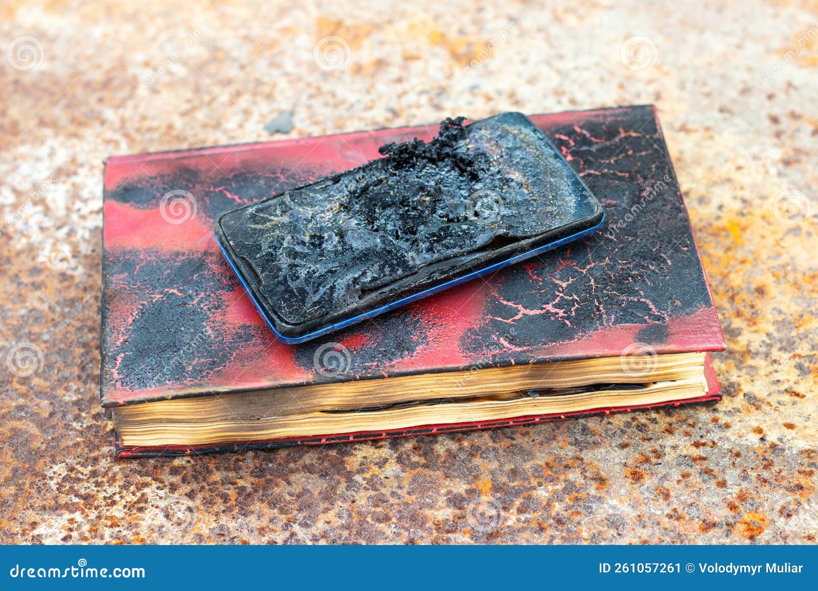 Charred Book and Mobile Phone on Rusty Iron Surface Stock Image - Image ...