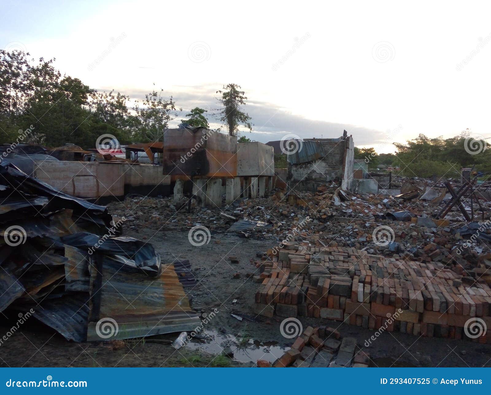 Charred building debris stock image. Image of asphalt - 293407525