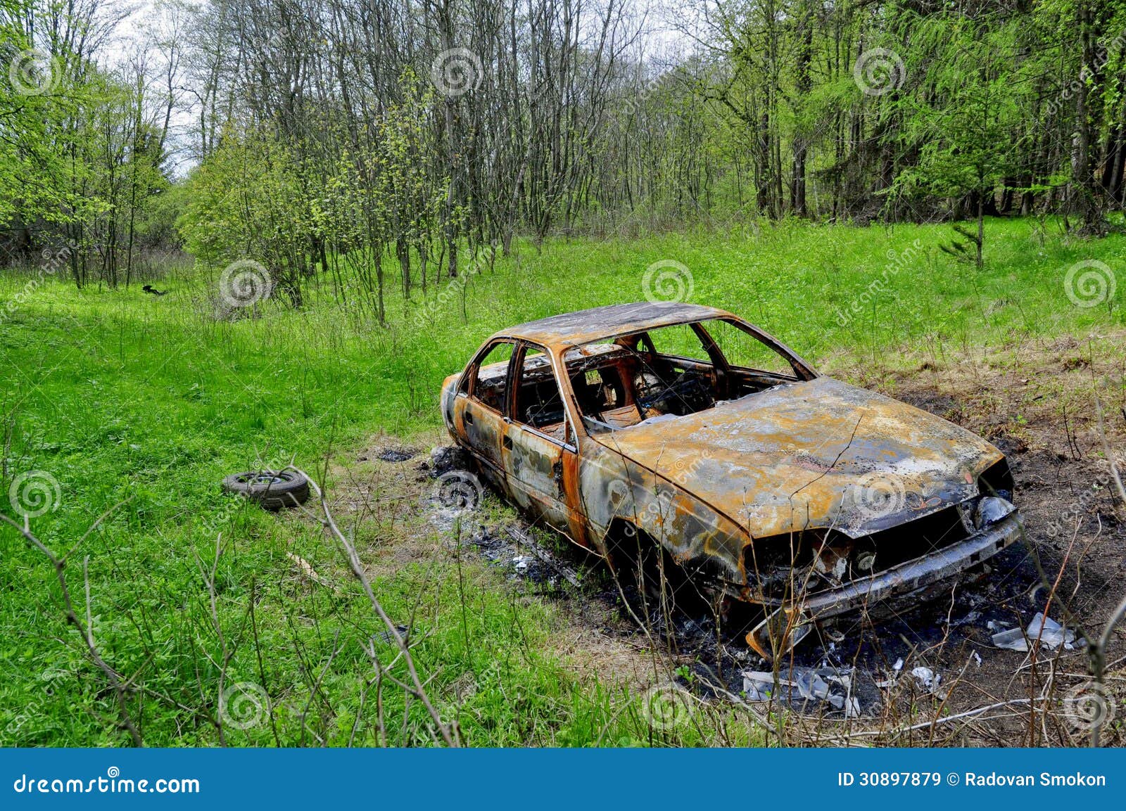 Charred car. stock image. Image of forest, metal, burn - 30897879