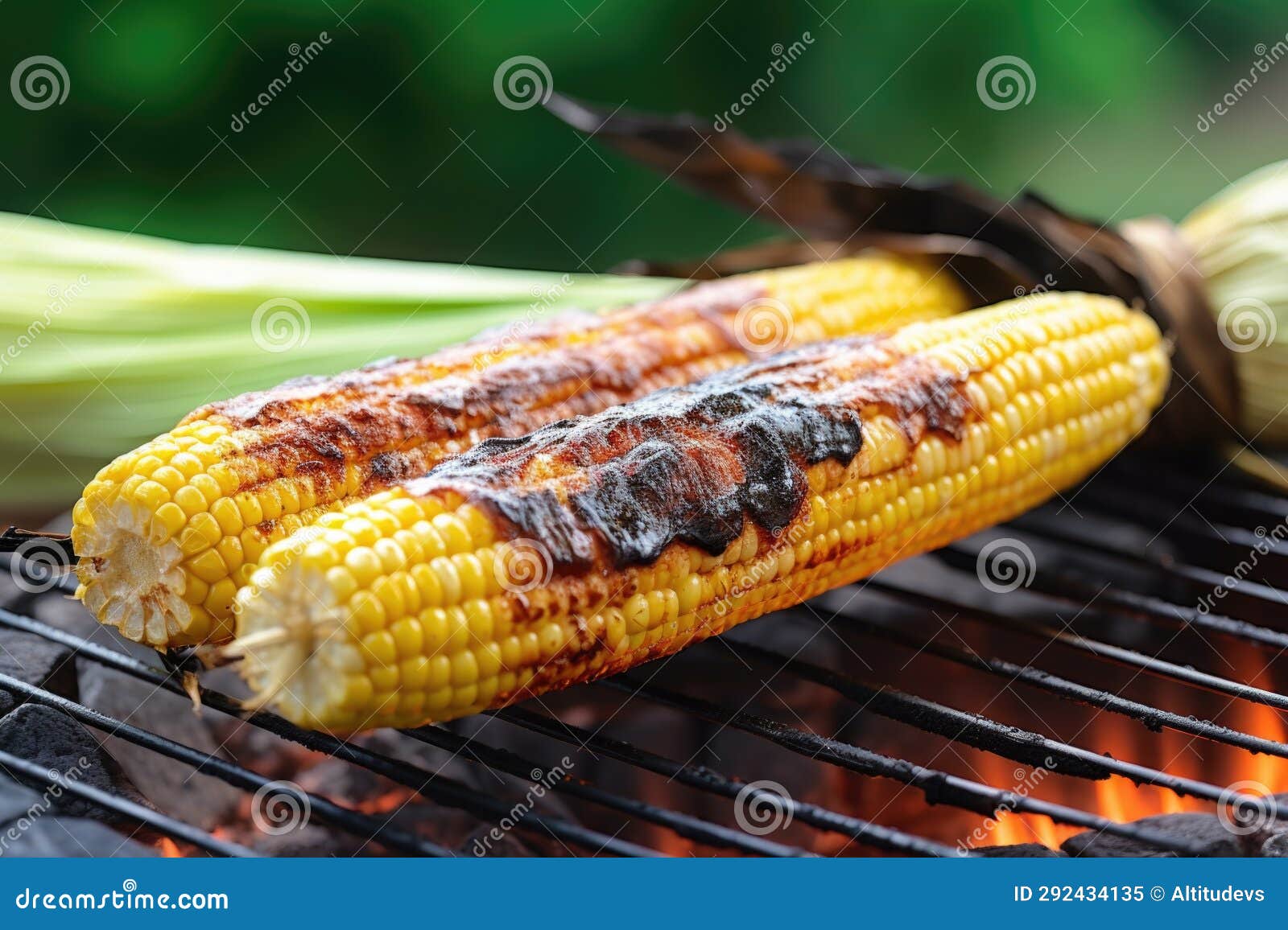 Charred Corn on the Cob on a Bamboo Mat Stock Image - Image of ...