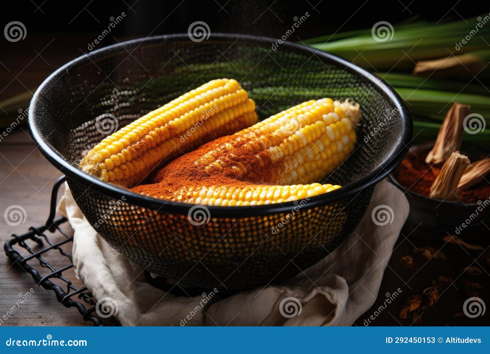 Charred Corn on the Cob with Uncooked Corns on a Sieve Stock Image ...