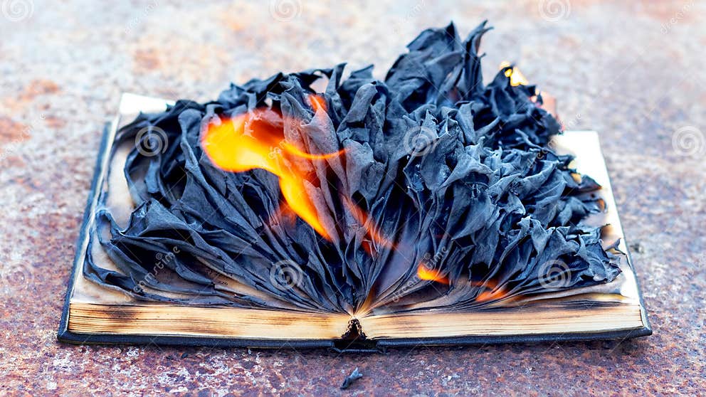 Charred Pages of an Open Book, a Book on Fire Stock Photo - Image of ...
