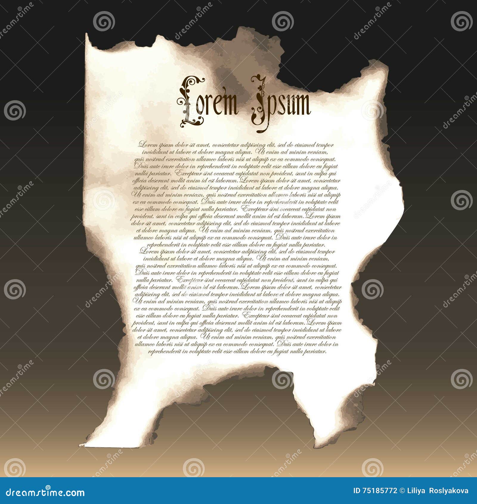 Charred Paper. Papyrus, an Old Manuscript. Template, Example Stock ...