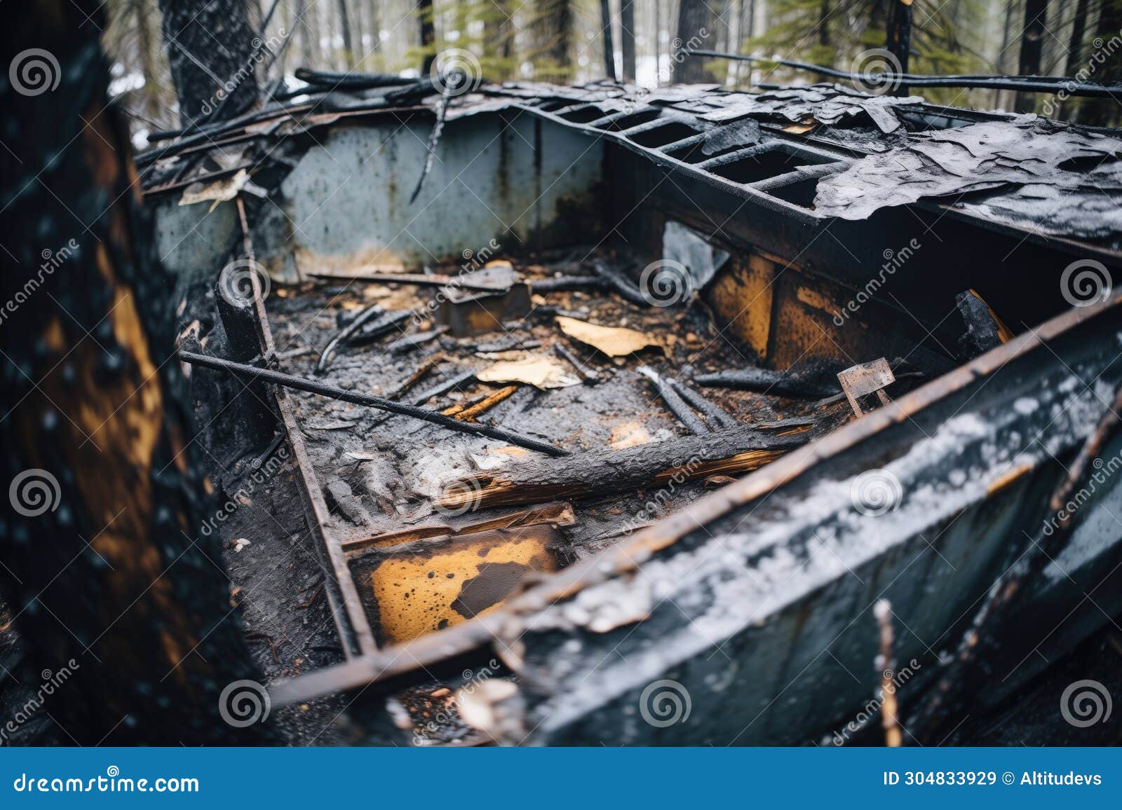Charred Remains of a Forest Cabin Stock Image - Image of structure ...