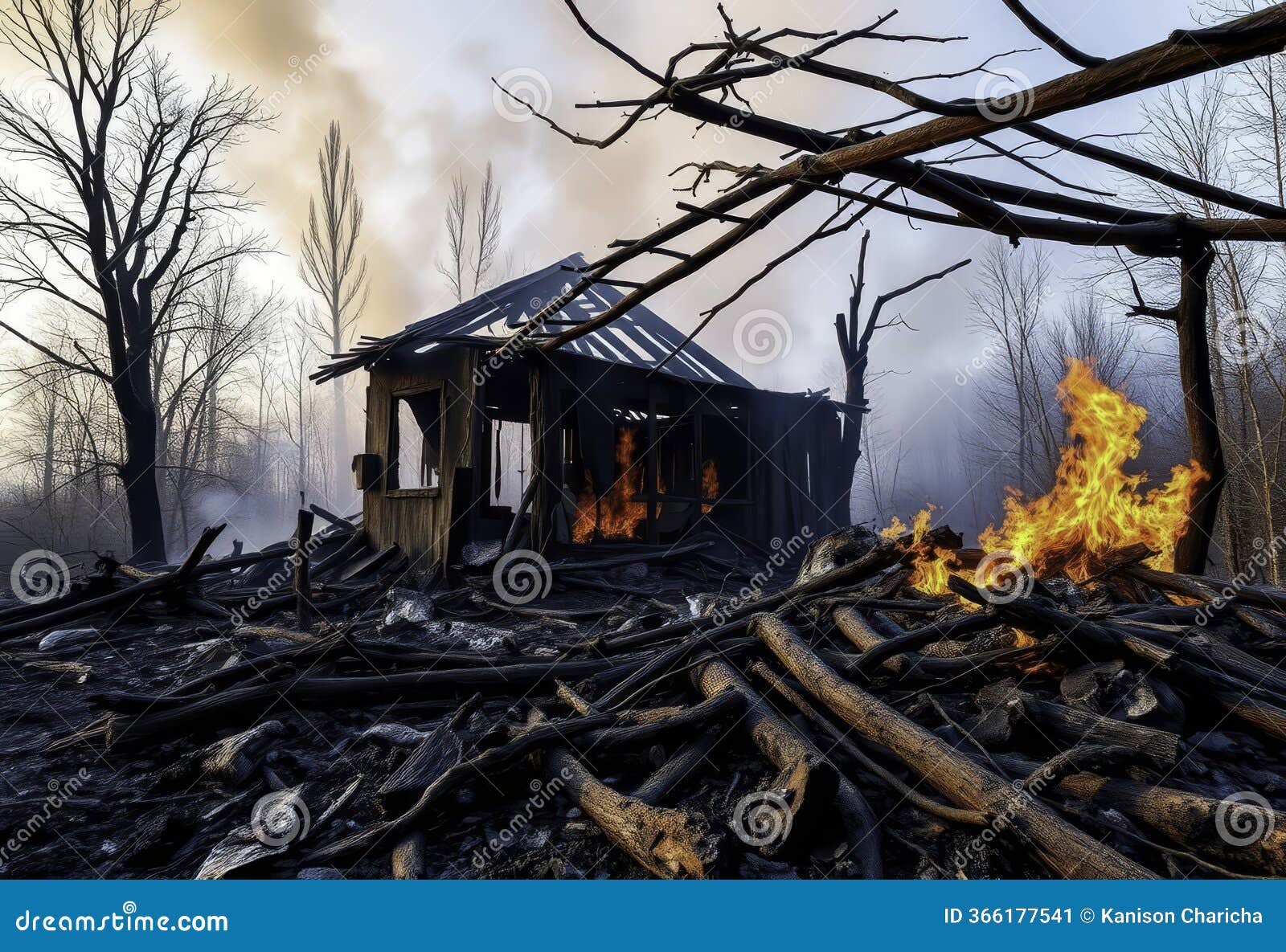 Devastation House Fire Forest Stock Illustration | CartoonDealer.com ...