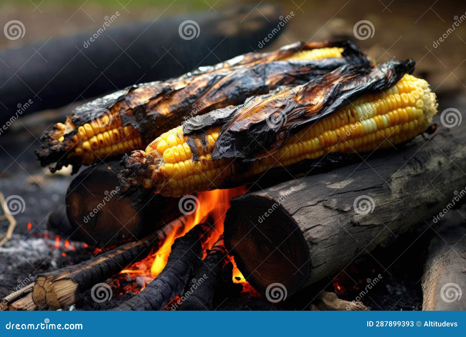 Charred and Roasted Corn on the Cob, Removed from Campfire Stock ...