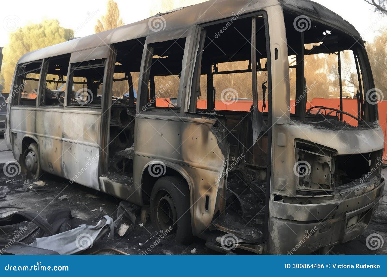 Burned Bus Wreckage after Catastrophic Fire Stock Photo - Image of ...