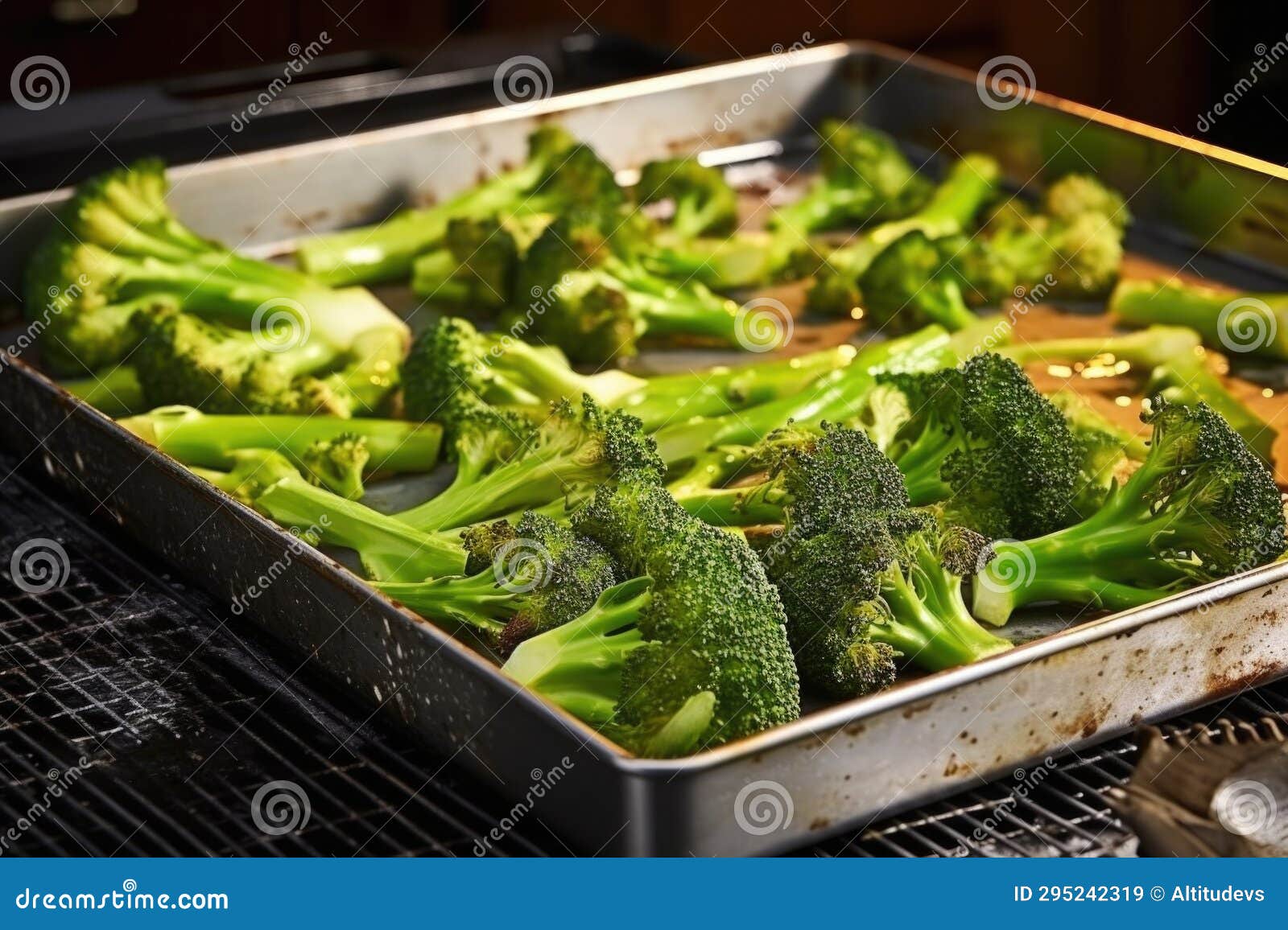 Charred, Smoked Broccoli on a Steel Roasting Tray Stock Image - Image ...