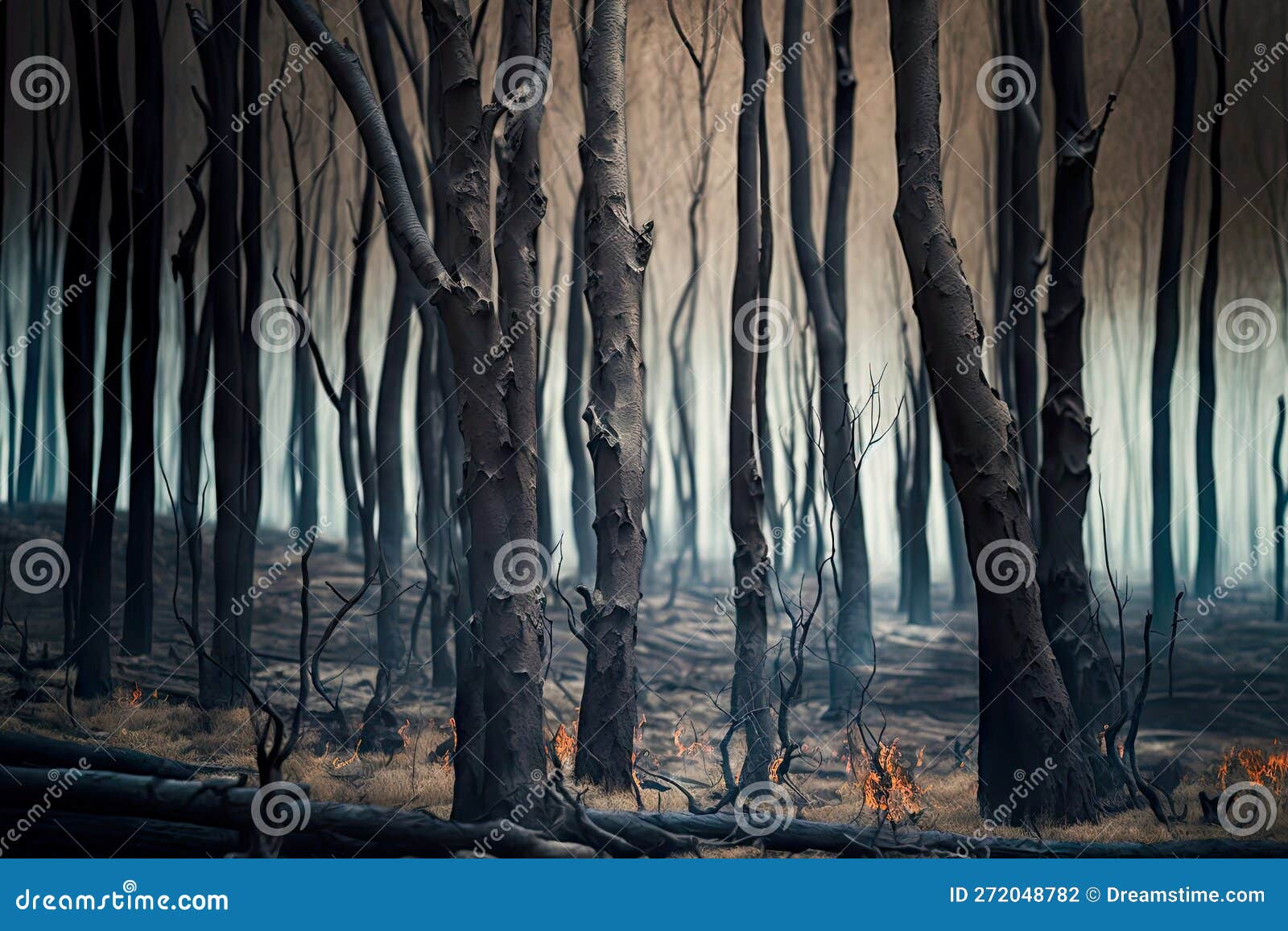 Charred Tree Trunks after Disaster in Form of Forest Wildfire Stock ...