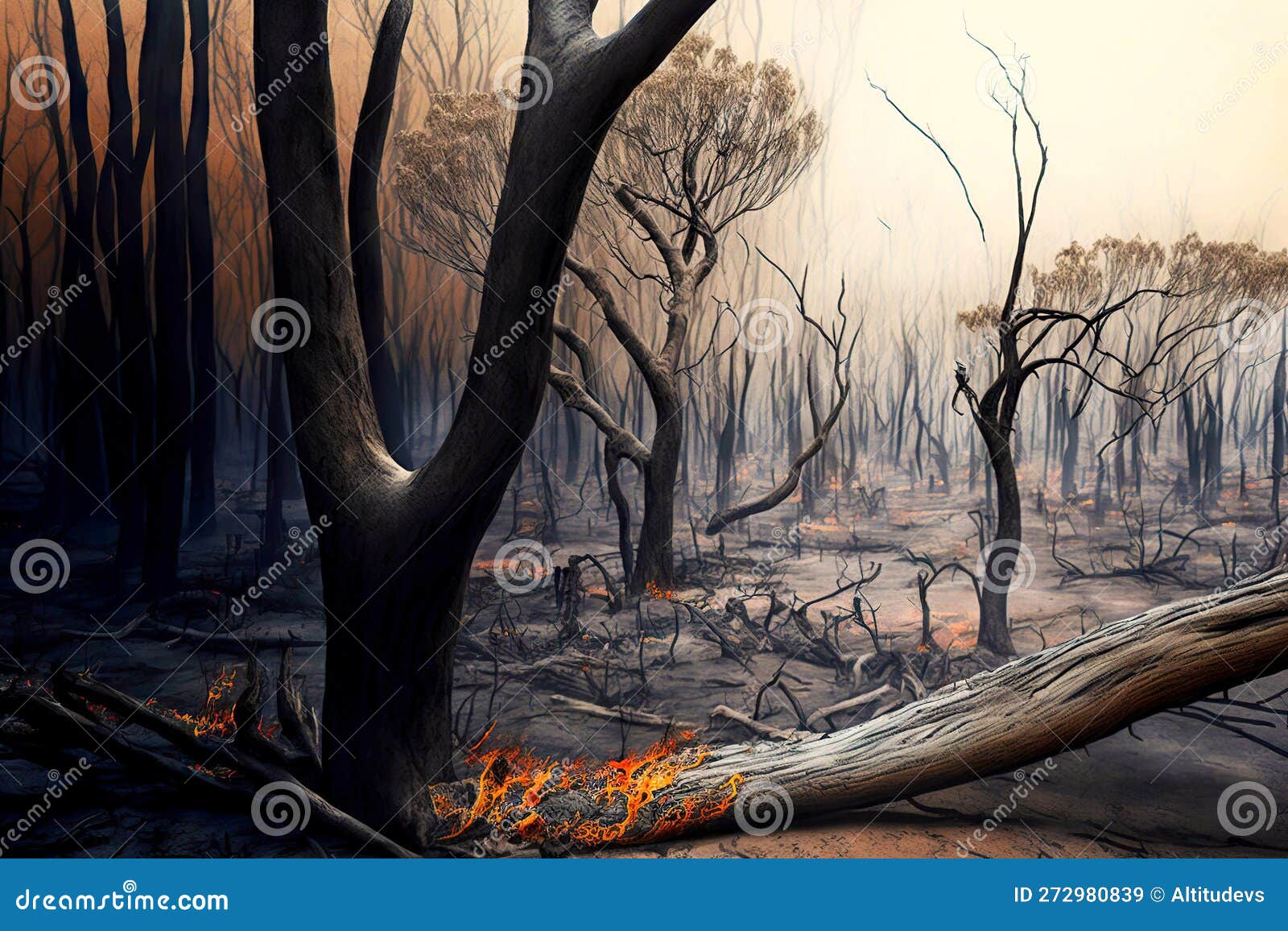 Charred Tree Trunks after Disaster in Form of Forest Wildfire Stock ...
