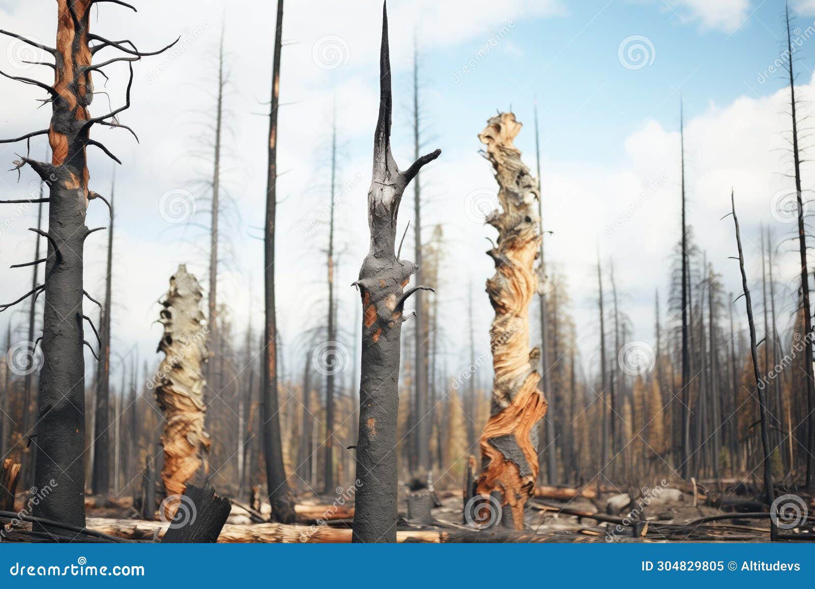 Charred Trees in Aftermath of Wildfire Stock Image - Image of trees ...