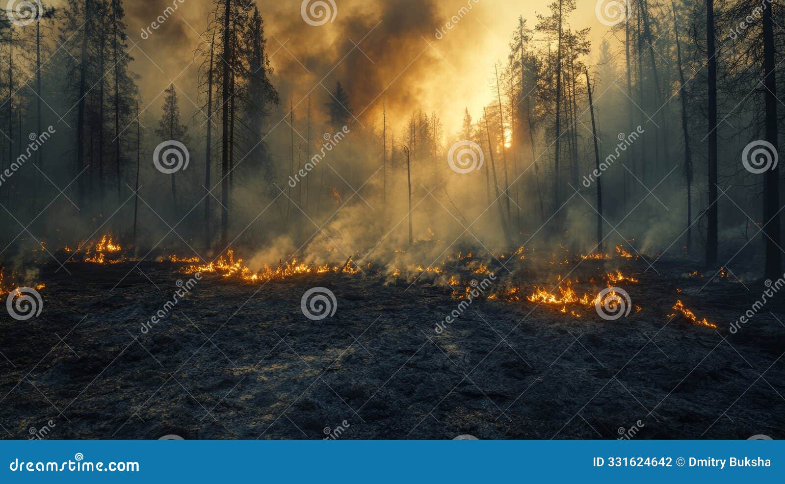 Charred Trees and Glowing Embers Mark the Aftermath of a Recent ...