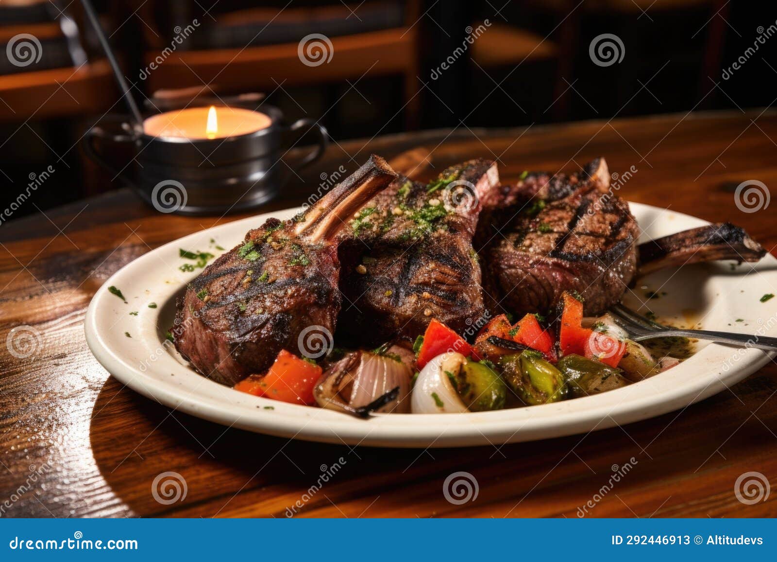 Charred Veal Chops Being Served Onto Plate Stock Illustration ...