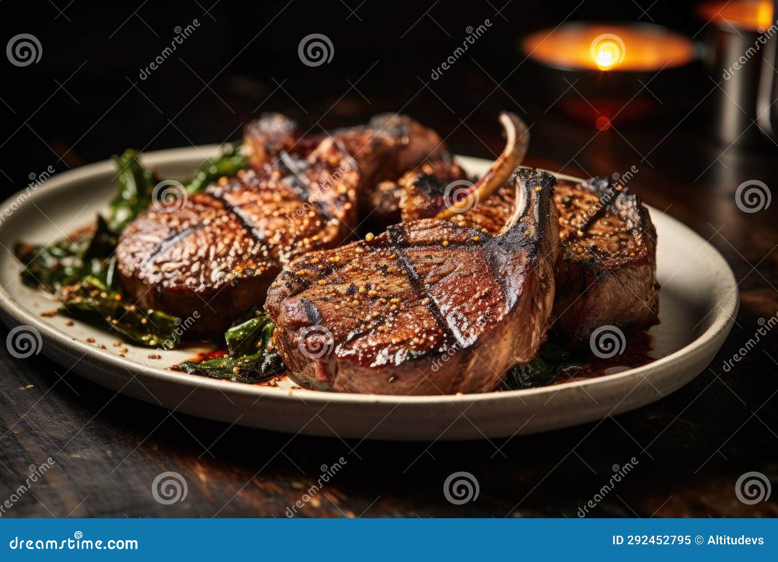 Charred Veal Chops Being Served Onto Plate Stock Image - Image of ...