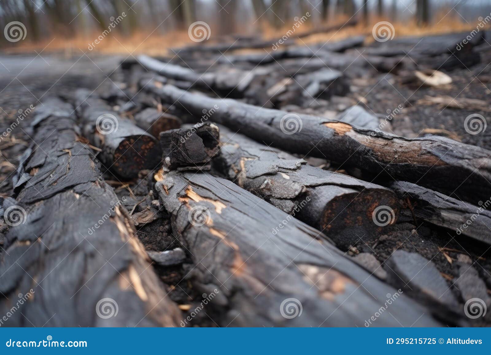 Charred Wood Pieces, Aftermath of a Forest Fire Stock Illustration ...