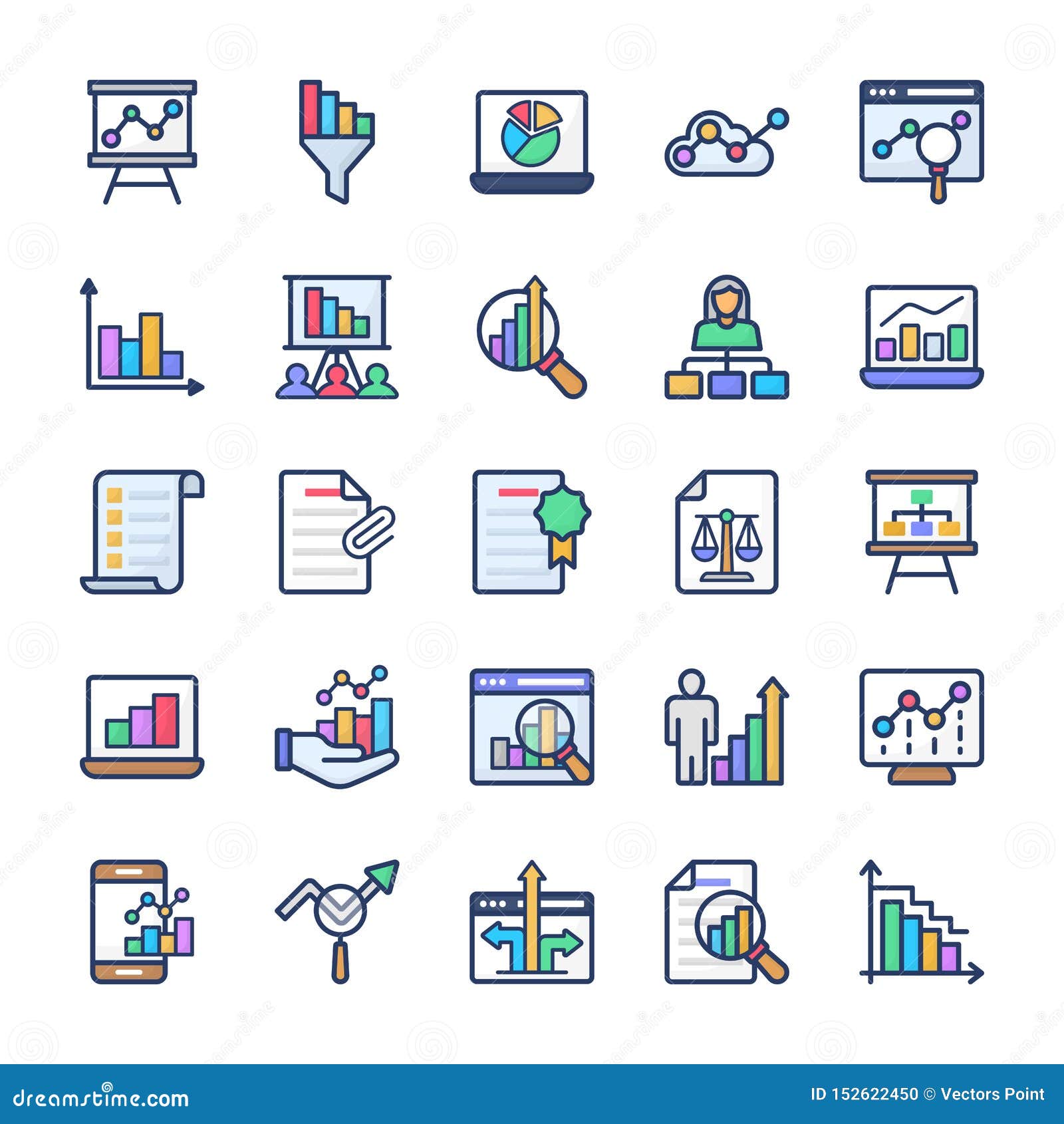 Chart Analysis Flat Icons Set Stock Vector - Illustration of analysis ...