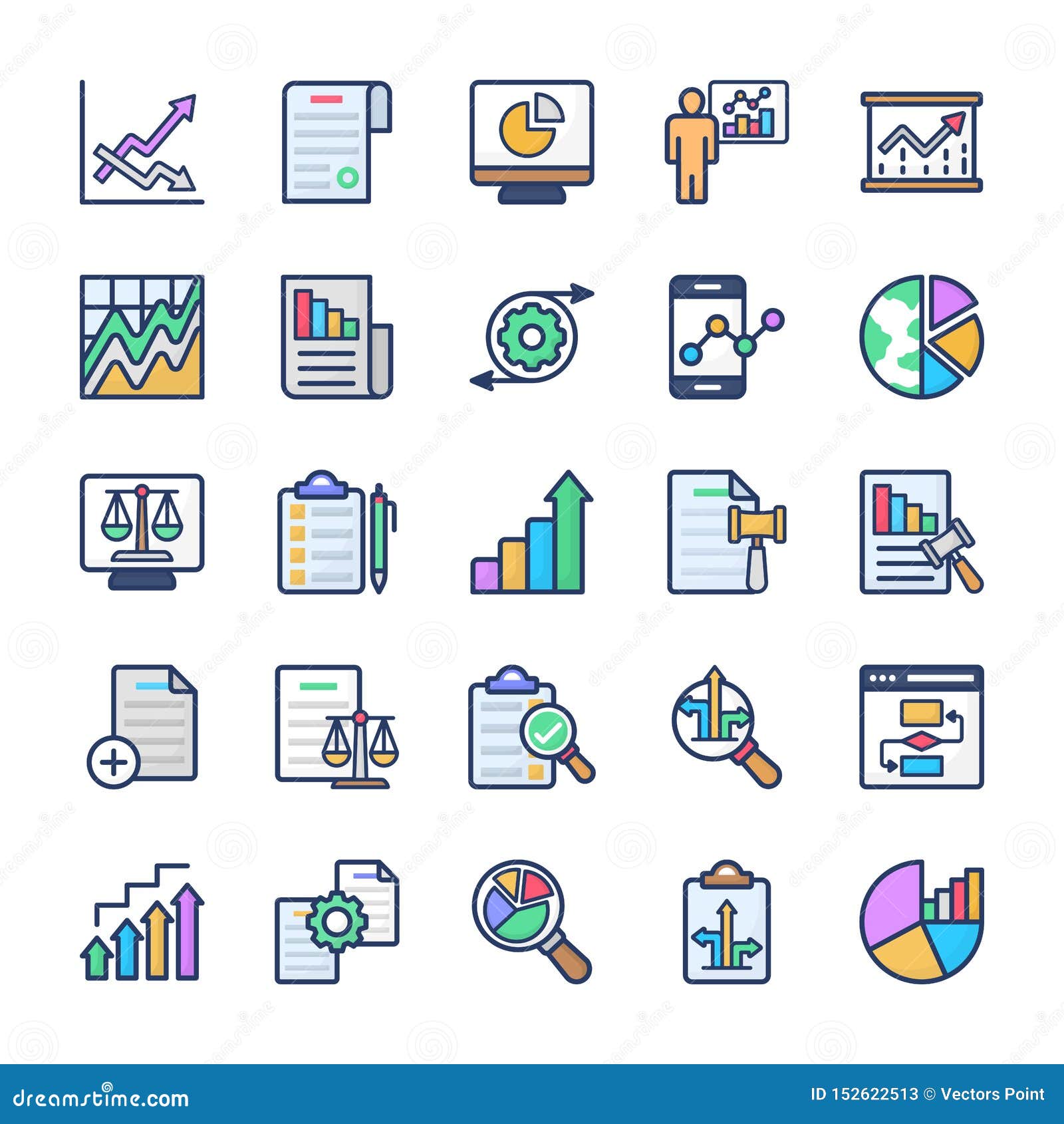Chart Analysis Flat Vectors Pack Stock Vector - Illustration of balance ...
