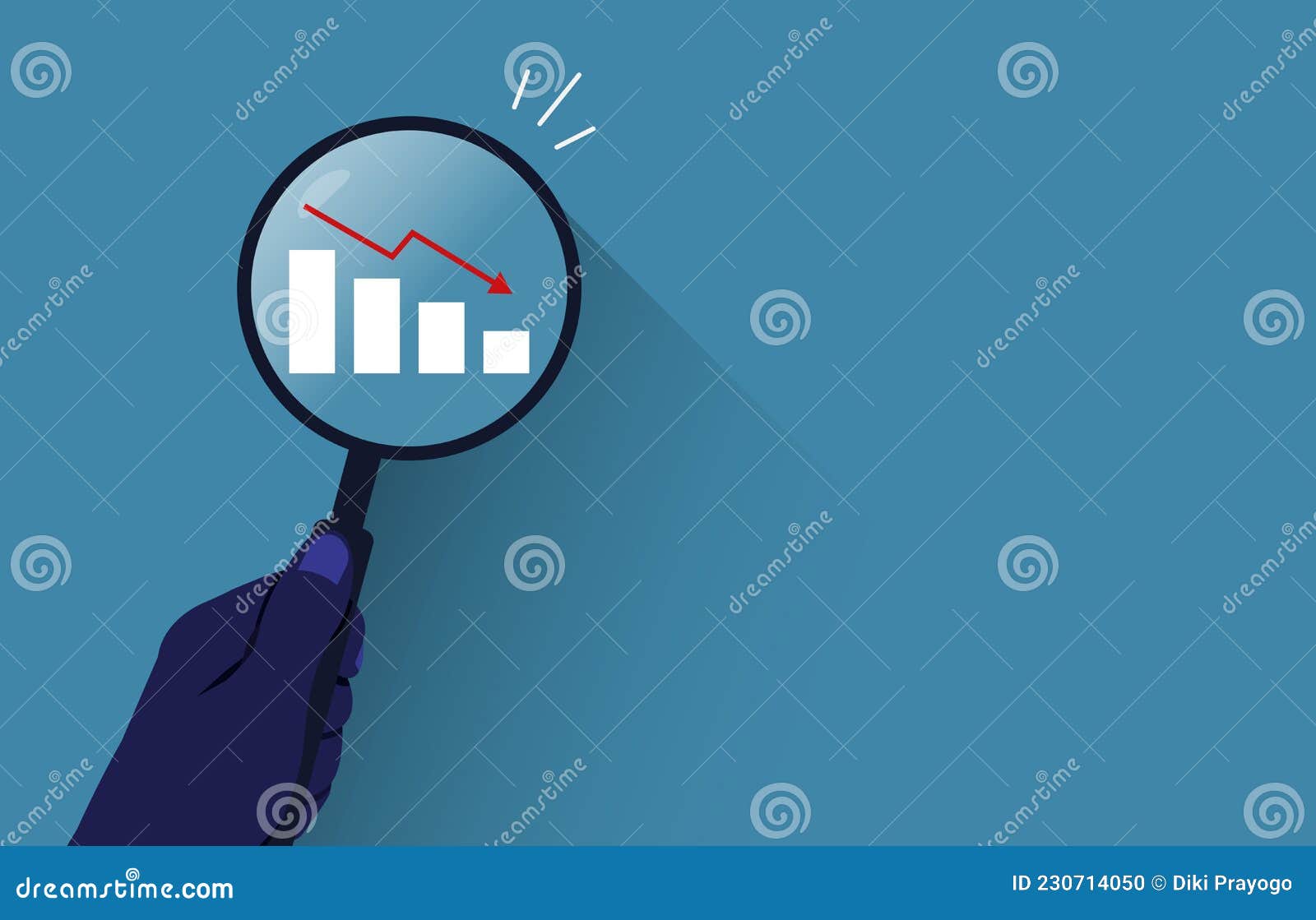 Chart Business Fall Symbol with Hand Hold Magnifying Glass Concept ...