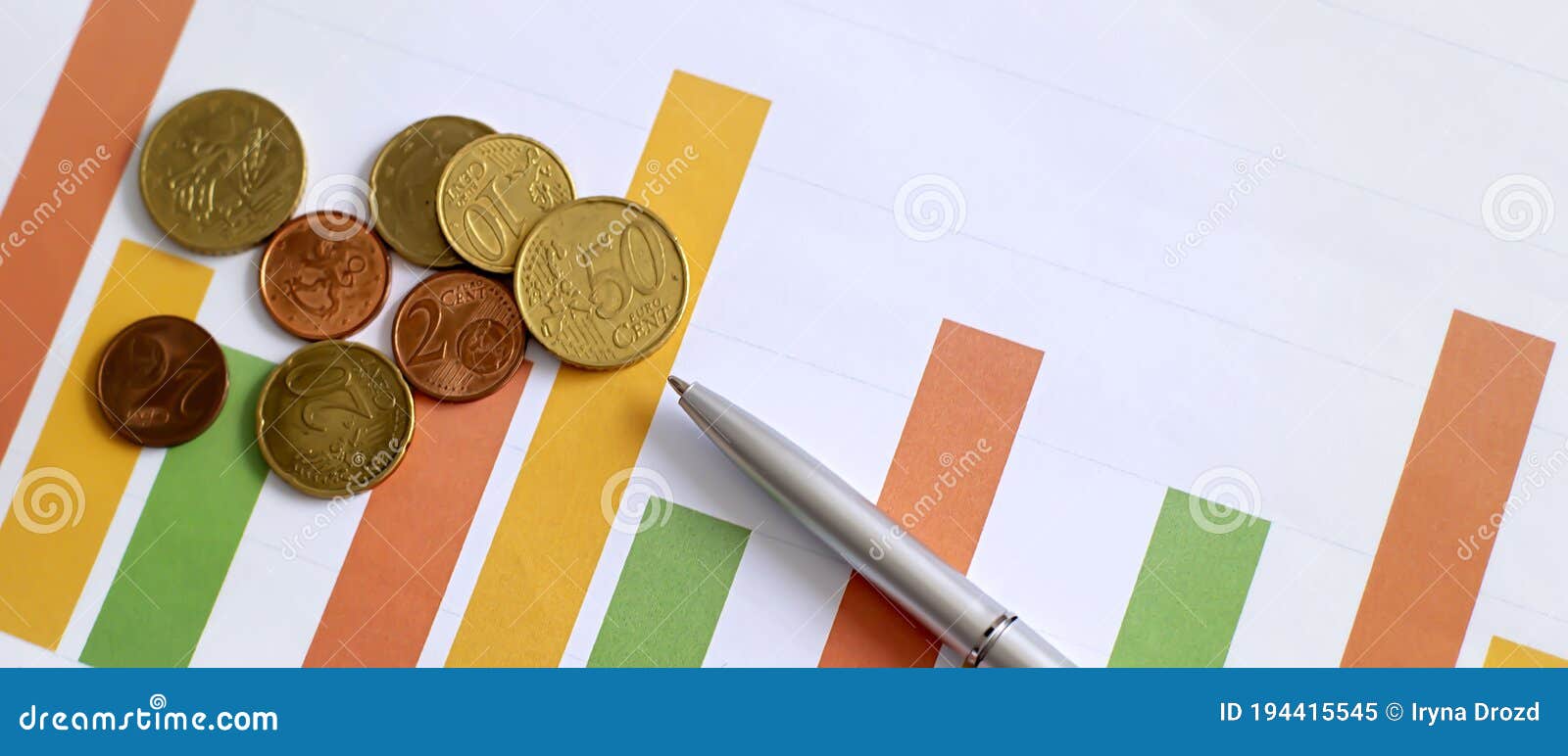 Chart, Business, Graph with Coins and Pen Stock Image - Image of ...