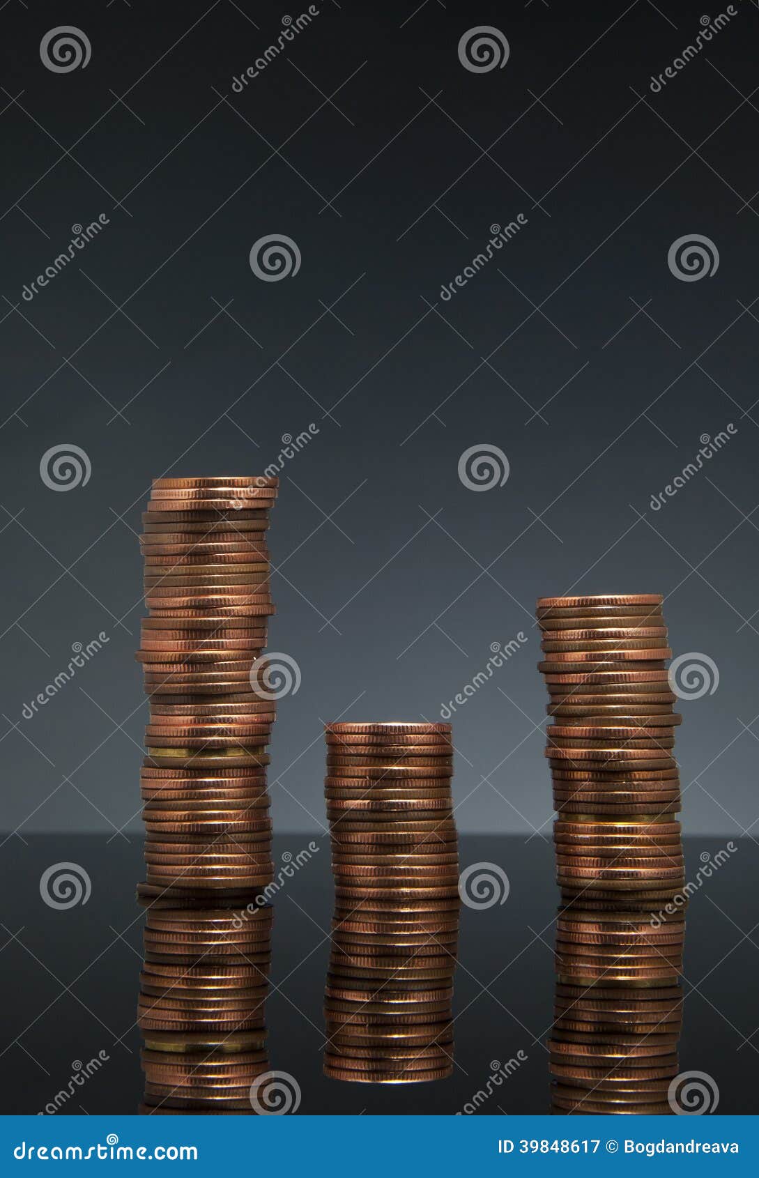Chart of Coins Stacks on Dark Gray Background with Reflection Stock ...