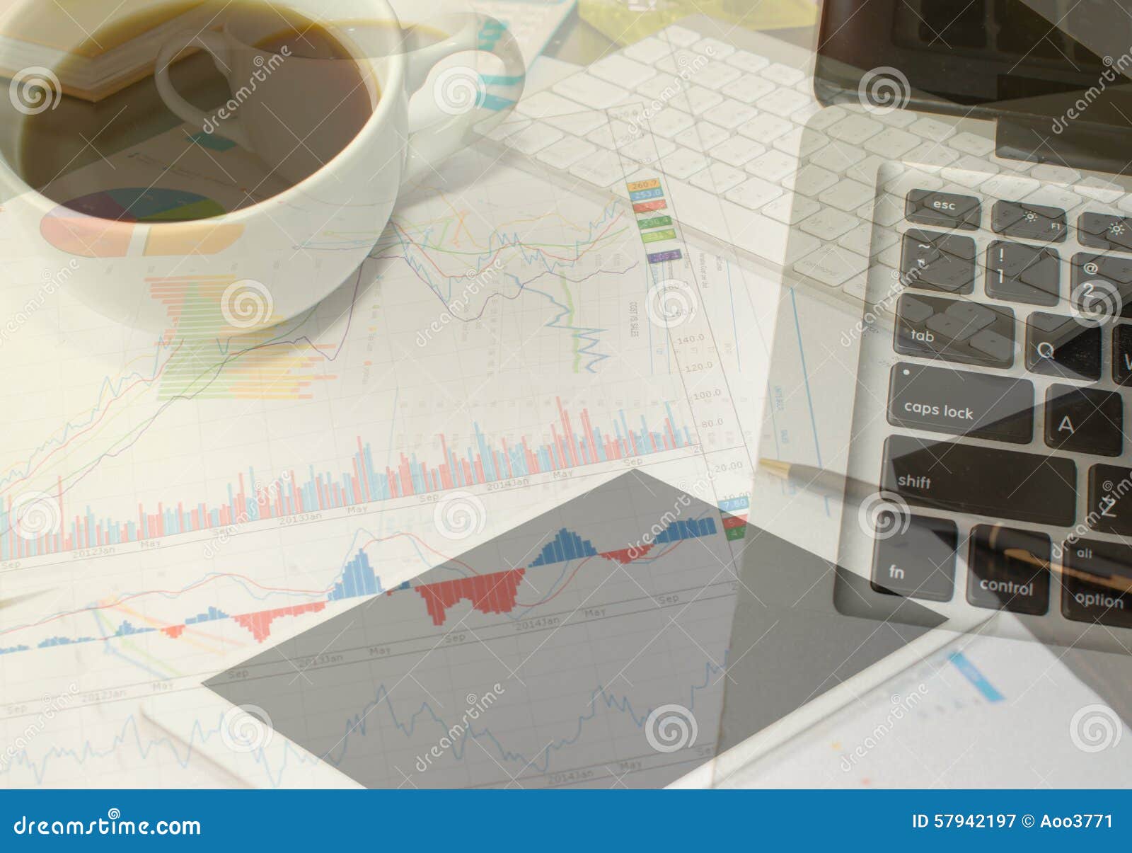 Chart and computer stock image. Image of desk, tablet - 57942197