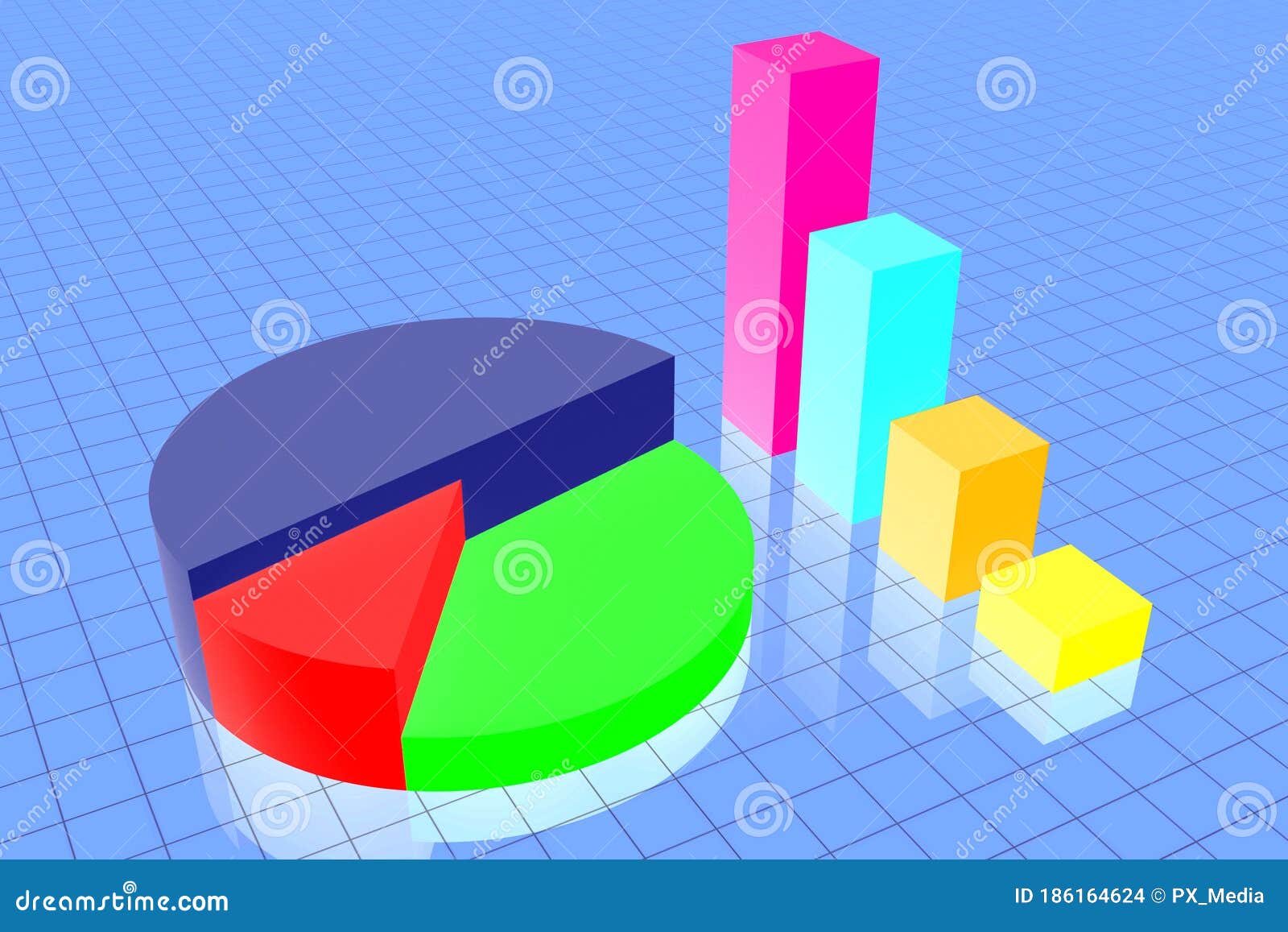 Colorful Bar and Pie Charts - 3D Illustration Stock Illustration ...