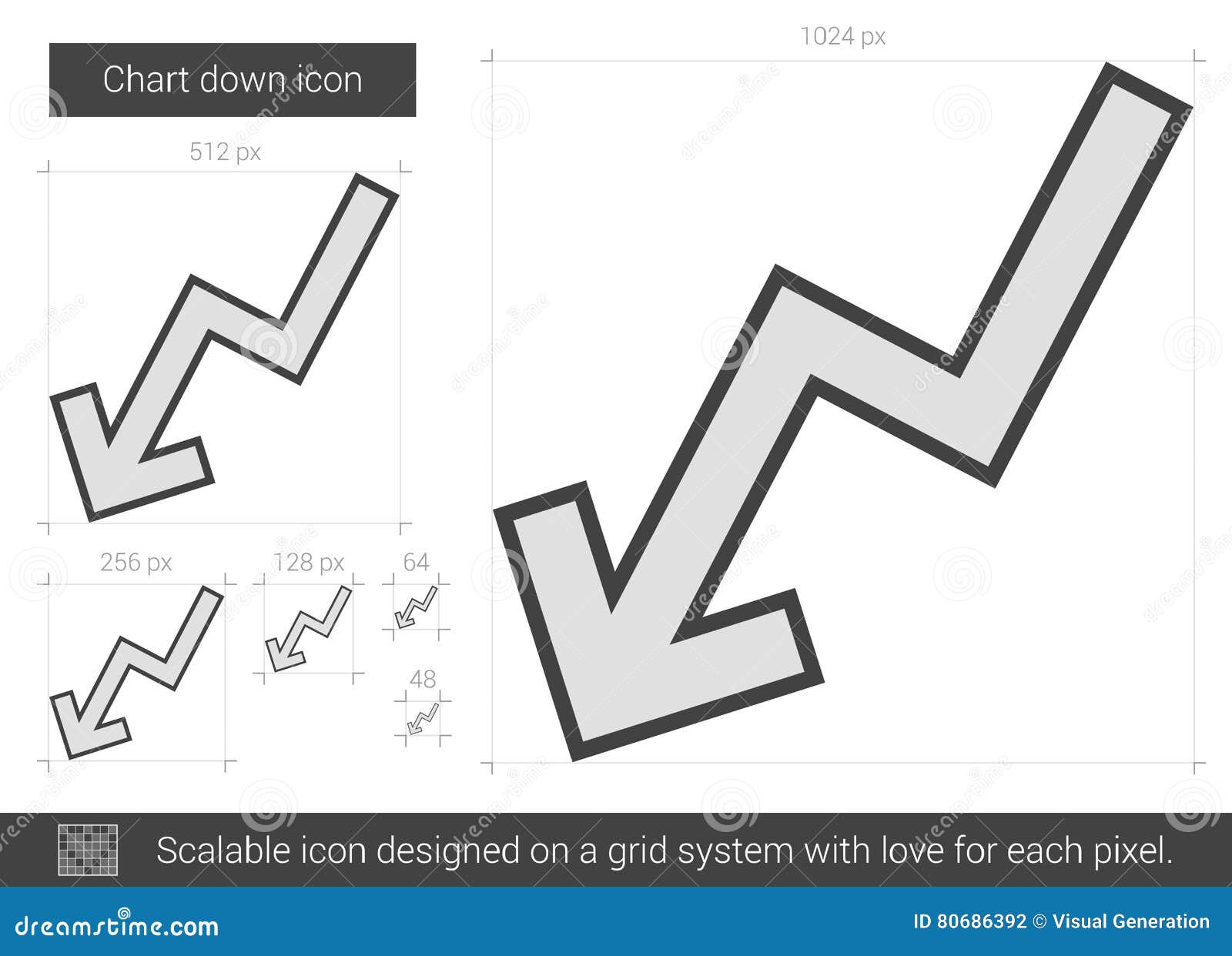 Chart down line icon. stock vector. Illustration of graphic - 80686392