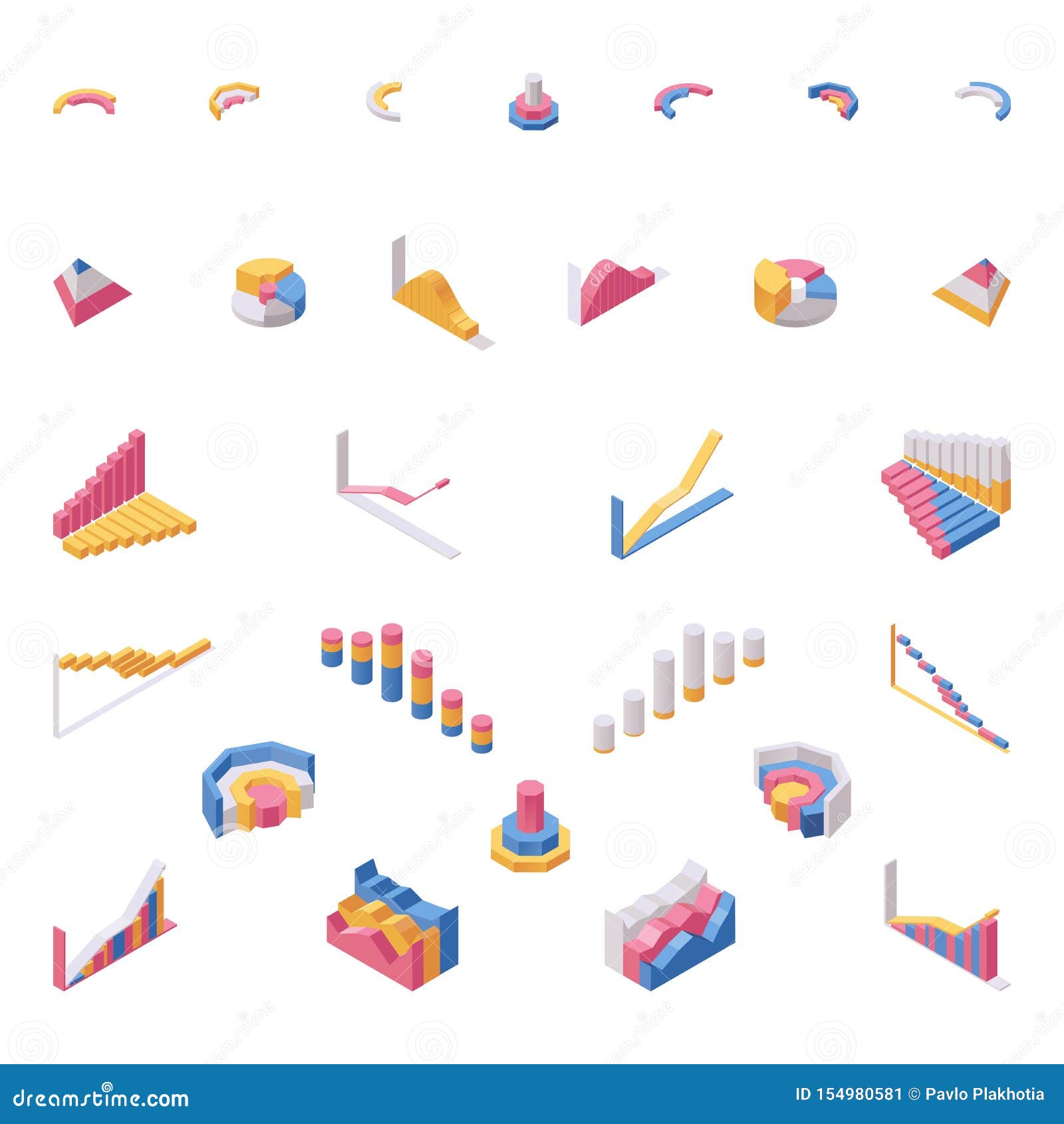 Chart Elements Isometric Vector Illustrations Set. Data Visualization ...