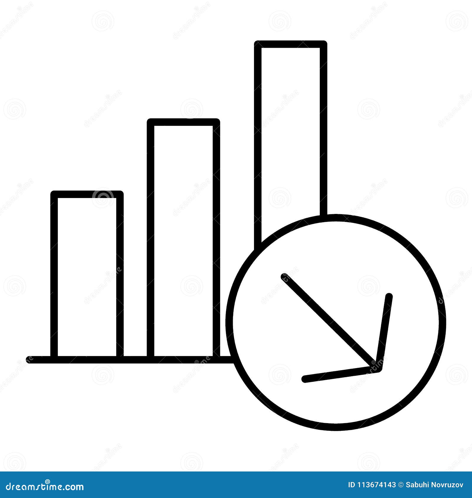 Chart Fall Icon, Line Design. Schedule with Columns Decreases, Vector ...
