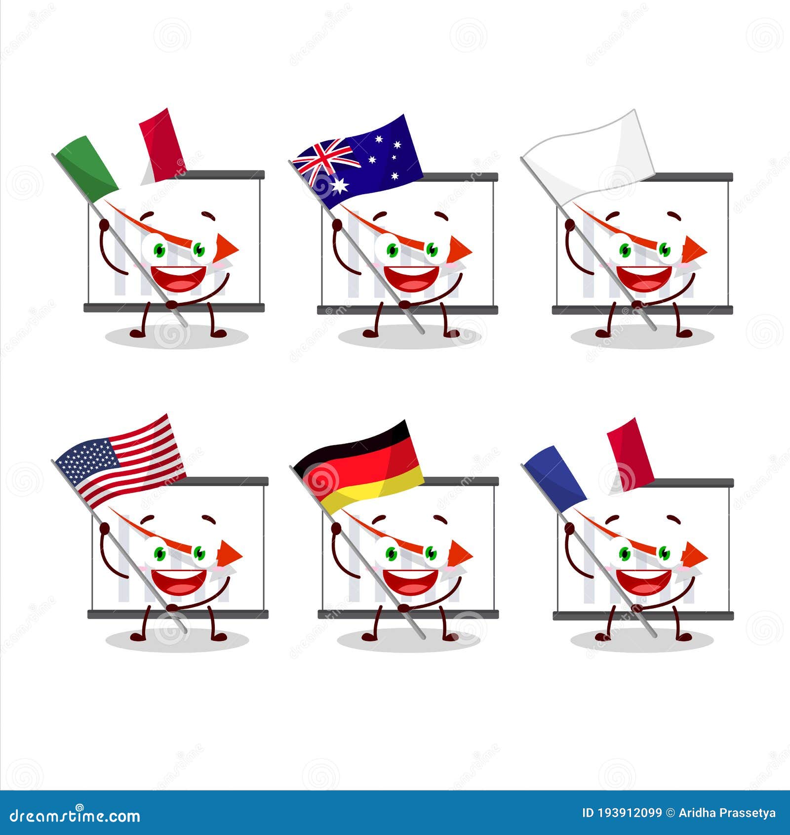 Chart Going Down Cartoon Character Bring the Flags of Various Countries ...