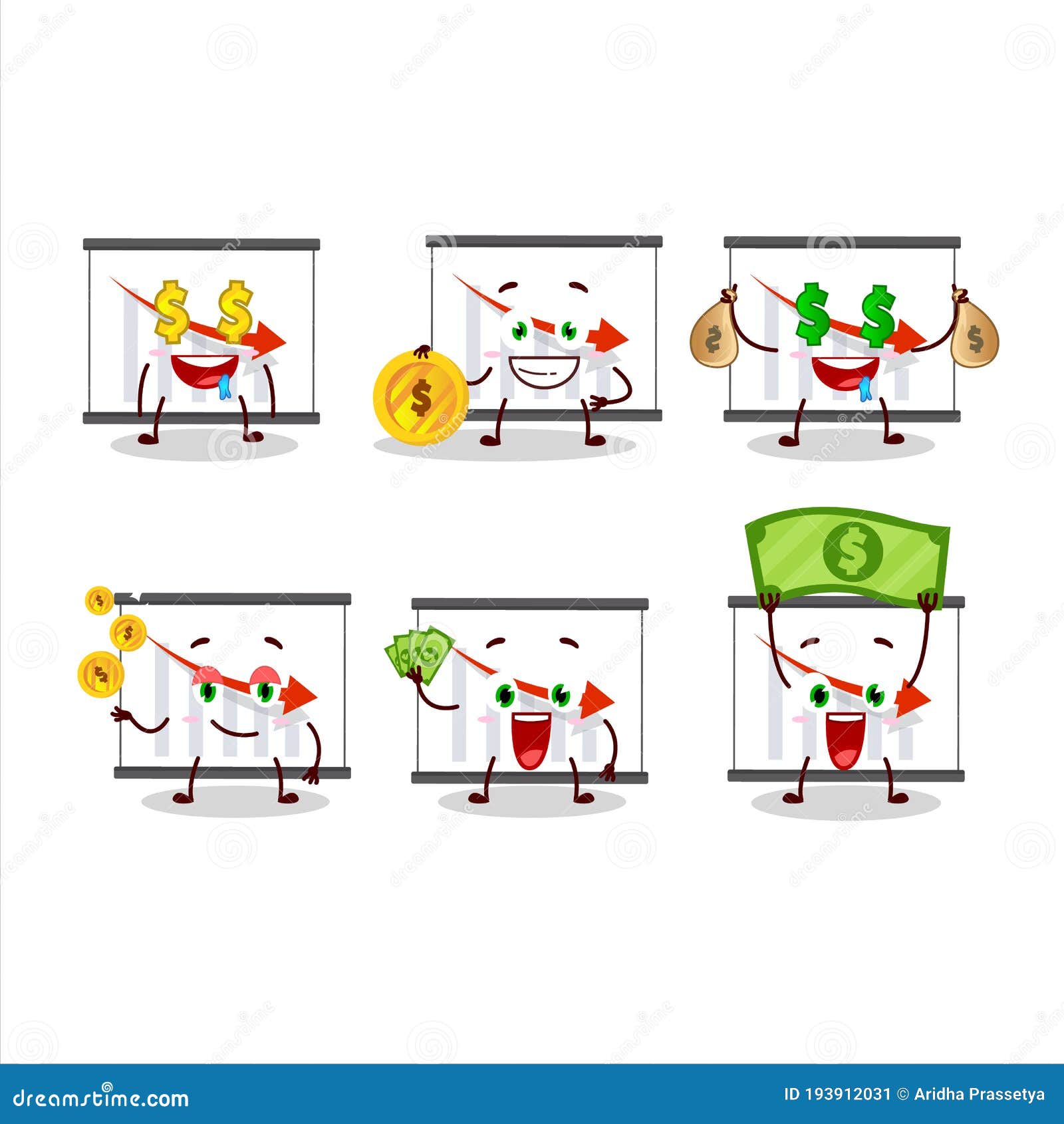 Chart Going Down Cartoon Character with Cute Emoticon Bring Money Stock ...