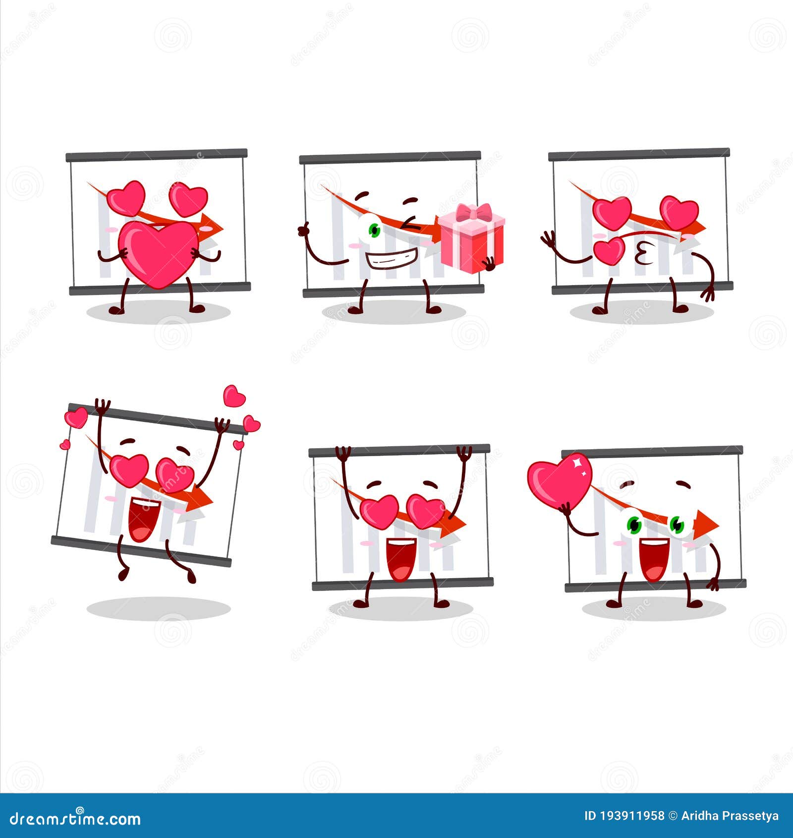 Chart Going Down Cartoon Character with Love Cute Emoticon Stock Vector ...