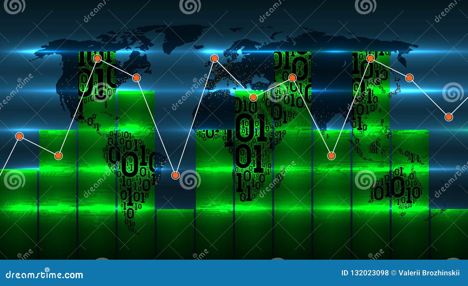 Chart Graph on Background of World Map with Emerging Digital Global ...