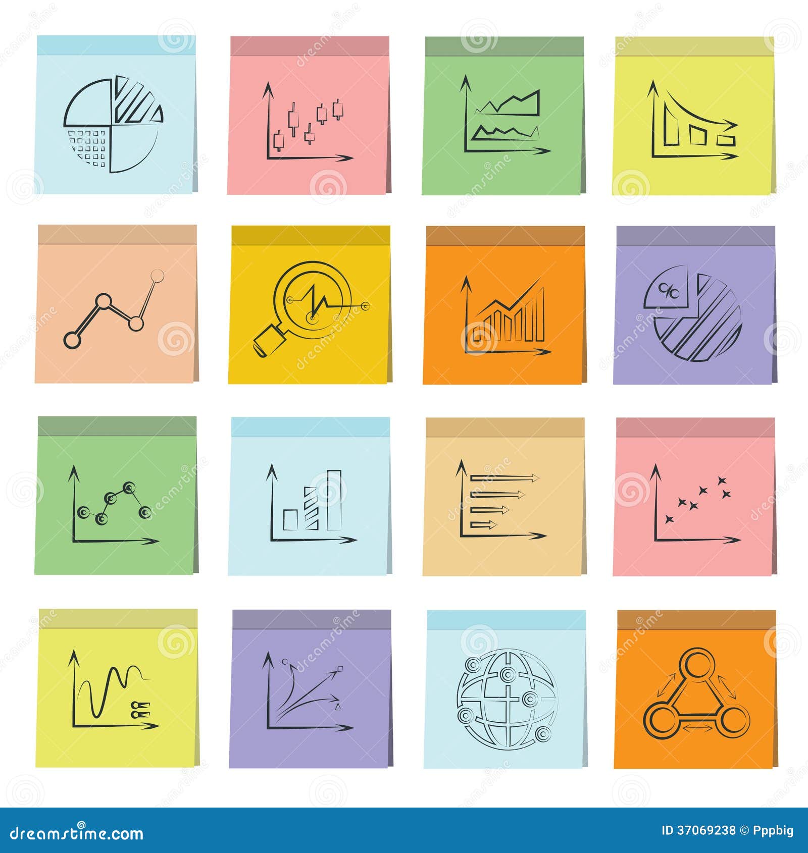 Chart and Graph Icons Sticky Note Paper Stock Illustration ...