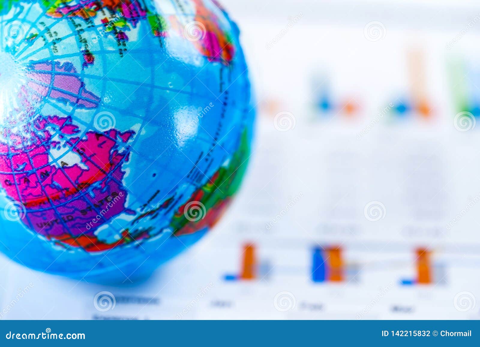Chart Graph Paper with Globe World America Map on . Finance, Account ...