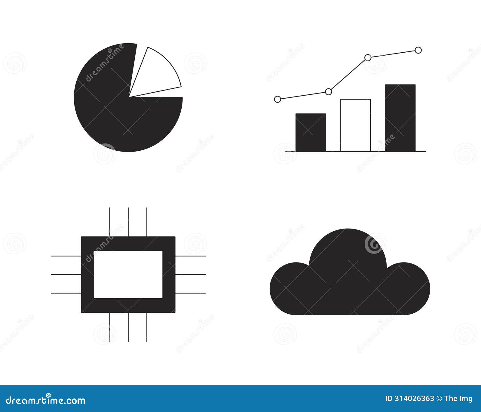 Chart Graph Technology Black and White 2D Line Cartoon Objects Set ...