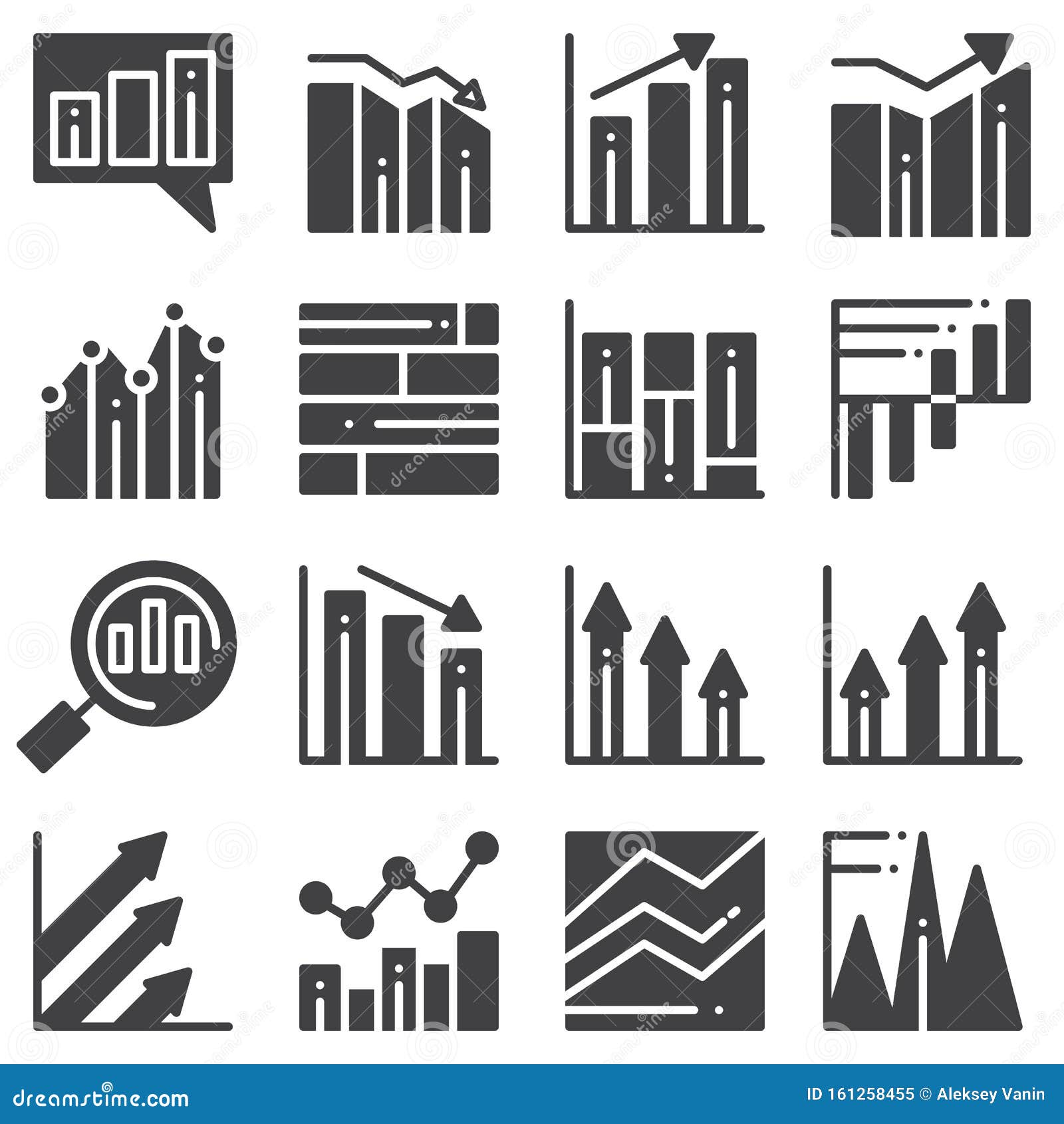 Chart Graph Vector Icons Set Stock Vector - Illustration of pixel, flat ...