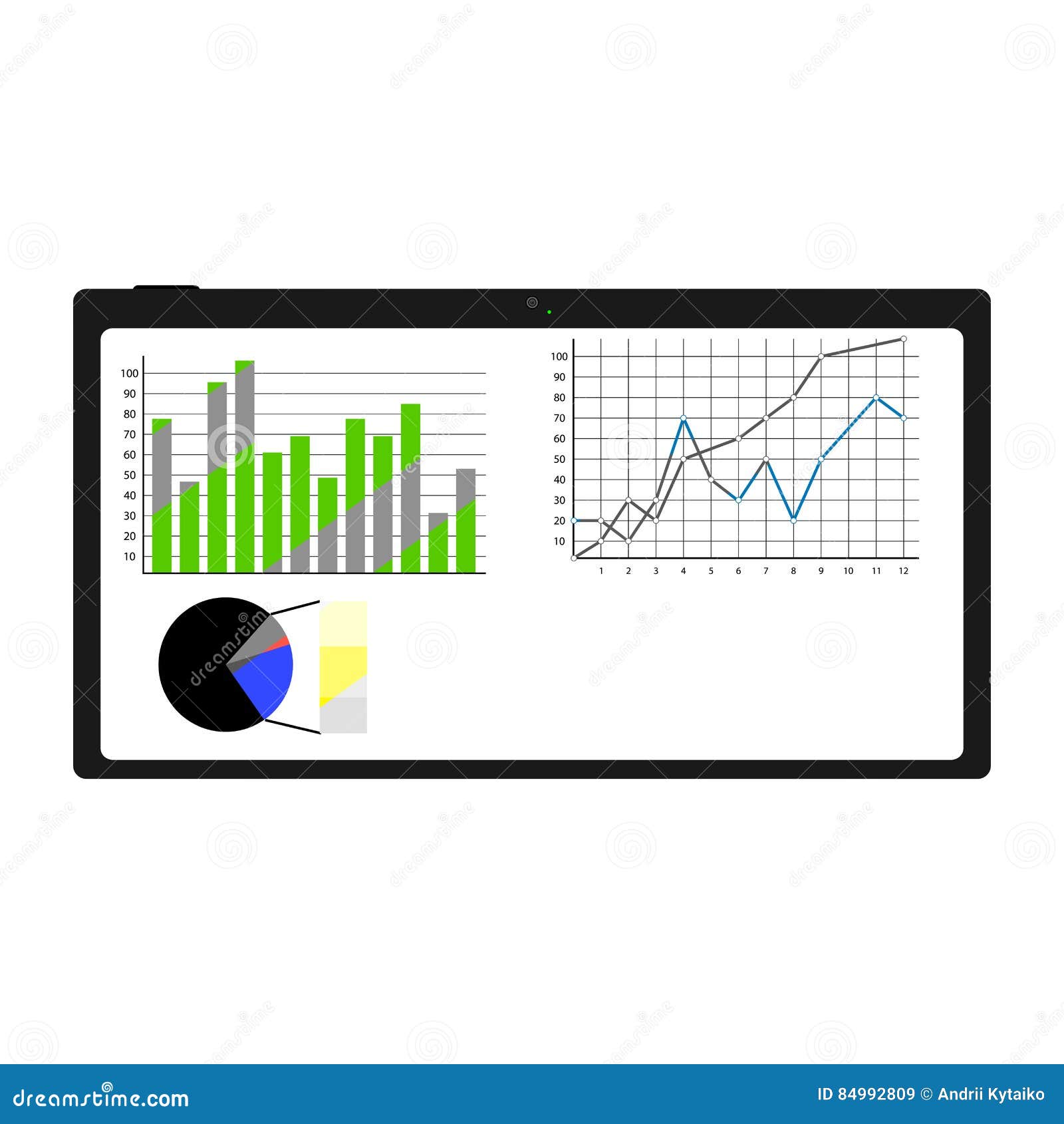 Chart and Graphic on Tablet Stock Vector - Illustration of flat, design ...