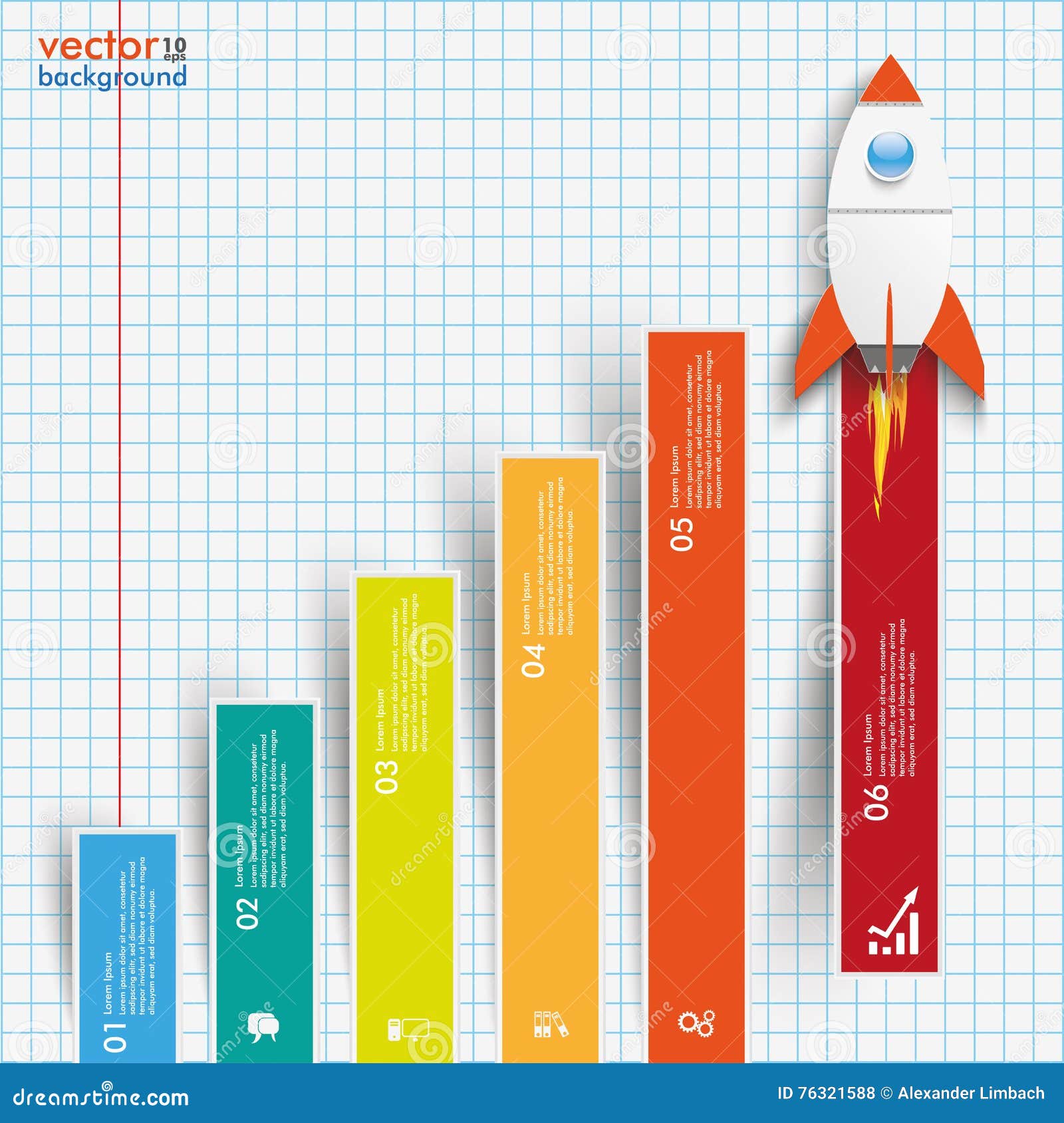 Chart Growth Colored Bars Rocket Checked Paper Stock Vector ...