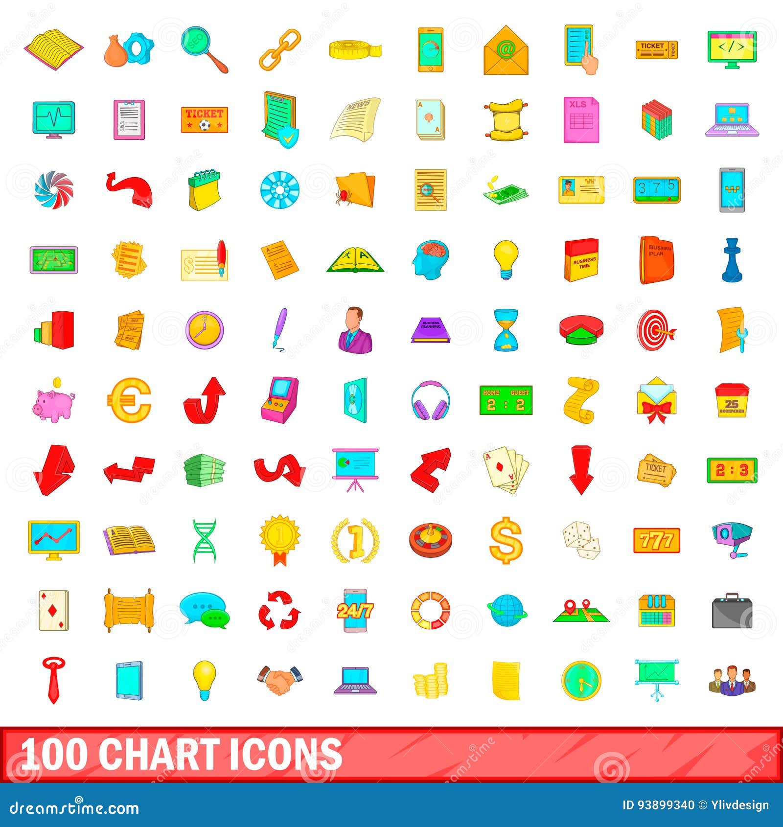 100 Chart Icons Set, Cartoon Style Stock Vector - Illustration of ...
