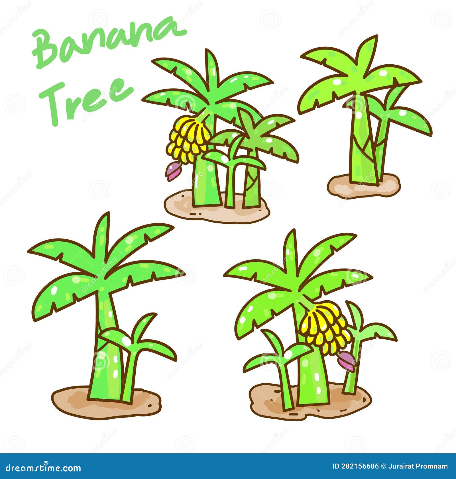 Set Banana Tree on Background. Stock Illustration - Illustration of ...