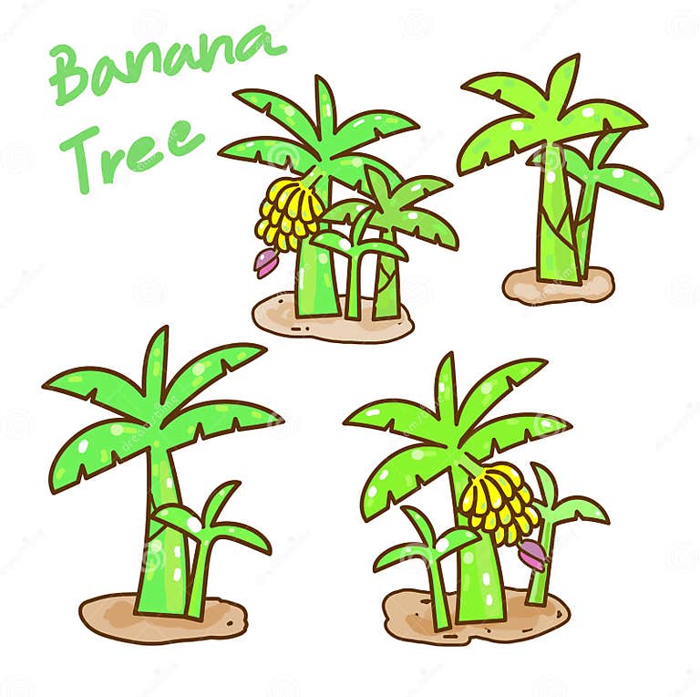 Set Banana Tree on Background. Stock Illustration - Illustration of ...