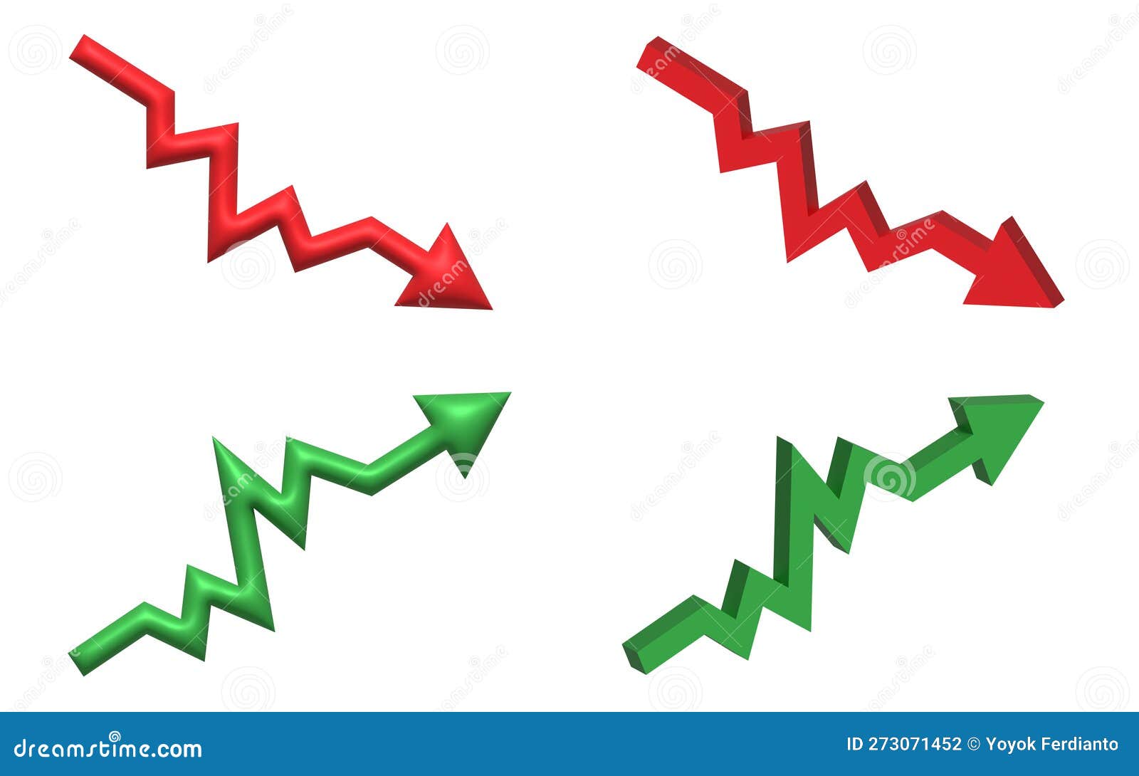 Chart with Red Arrow Down and Arrow Green Up Isolated on White ...