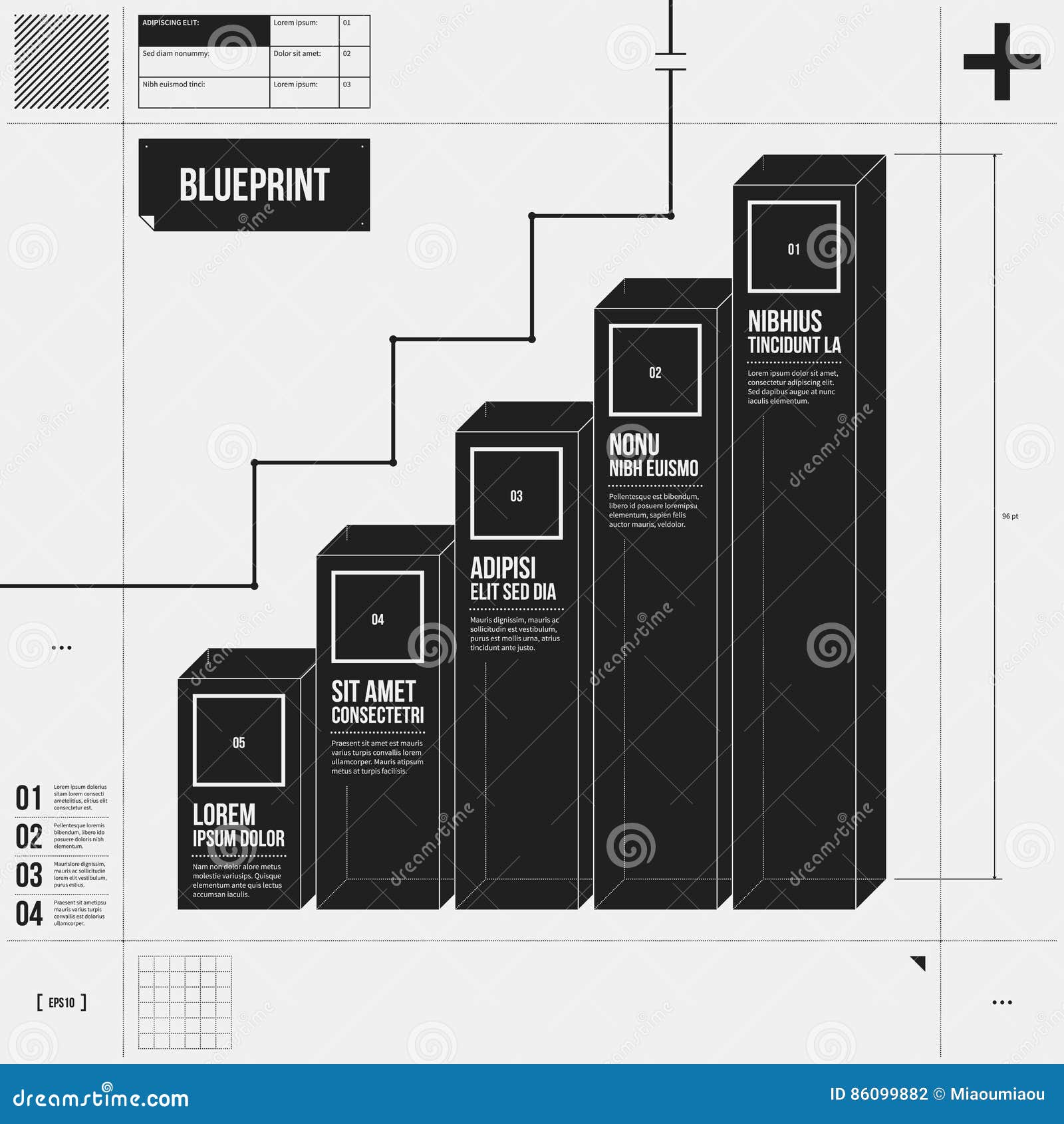 Chart Template with Five Bars in Draft Style Stock Vector ...
