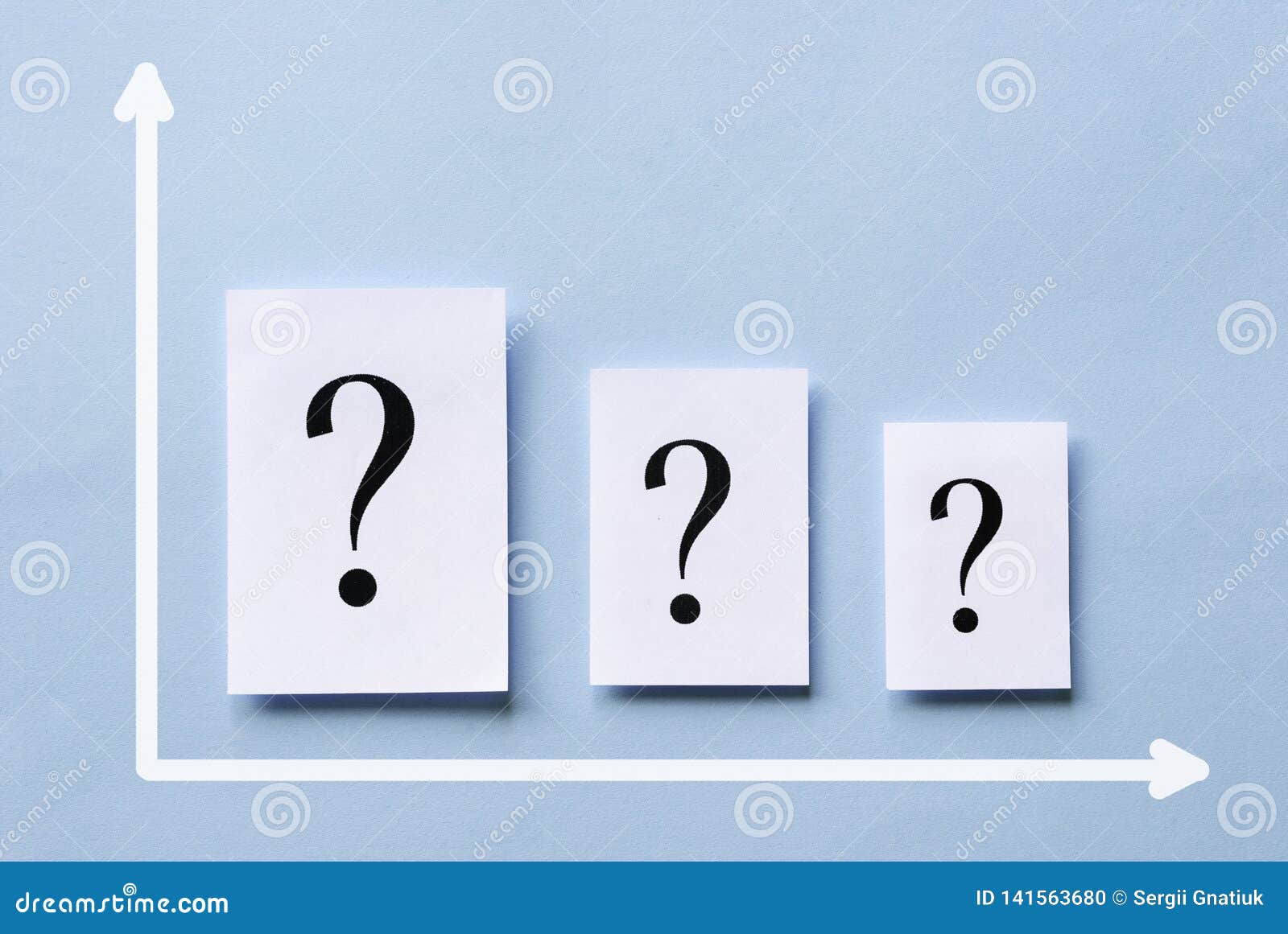 Chart with Three White Cards with Question Marks Stock Photo - Image of ...
