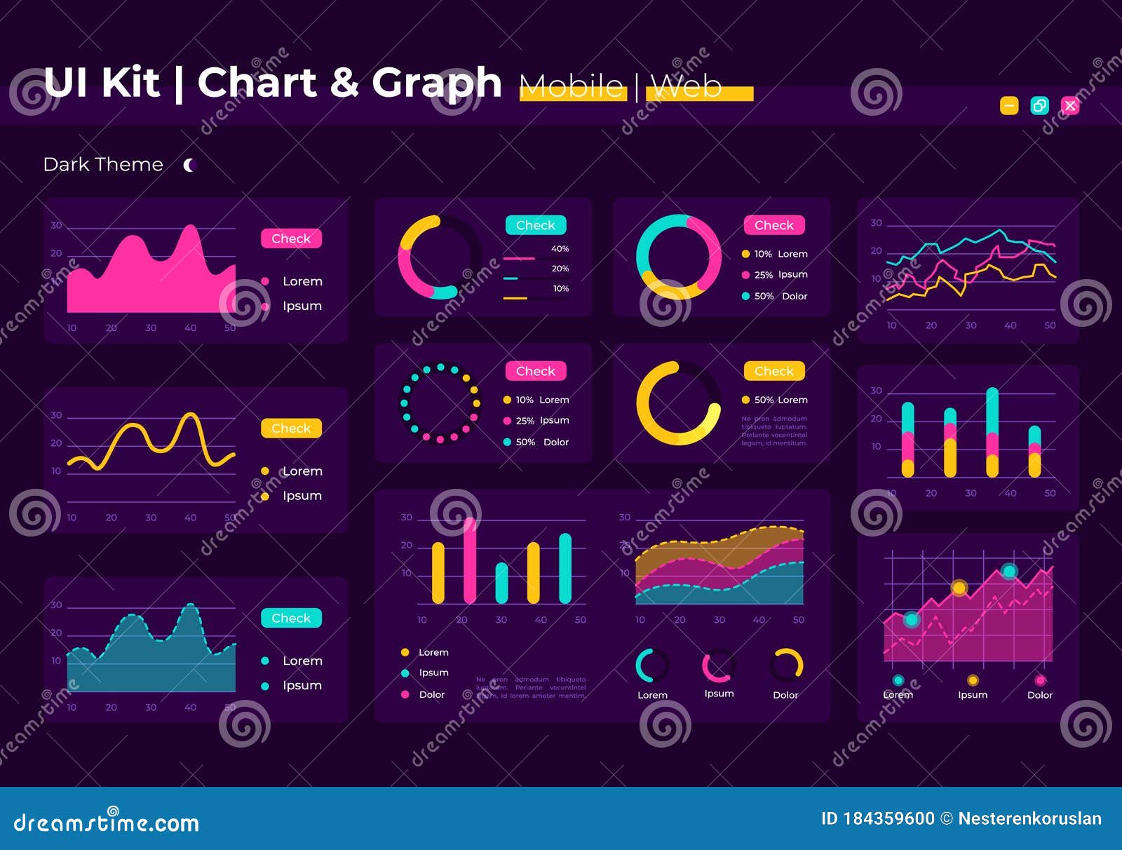 Chart UI elements kit stock vector. Illustration of nightmode - 184359600