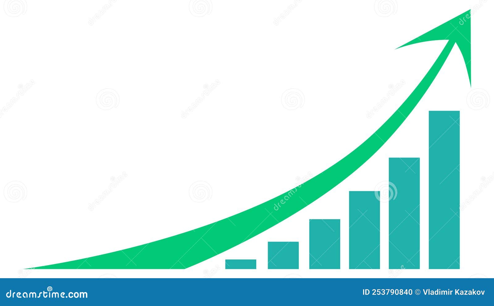Chart and Upward Arrow Front View in Green Color Isolated on White ...