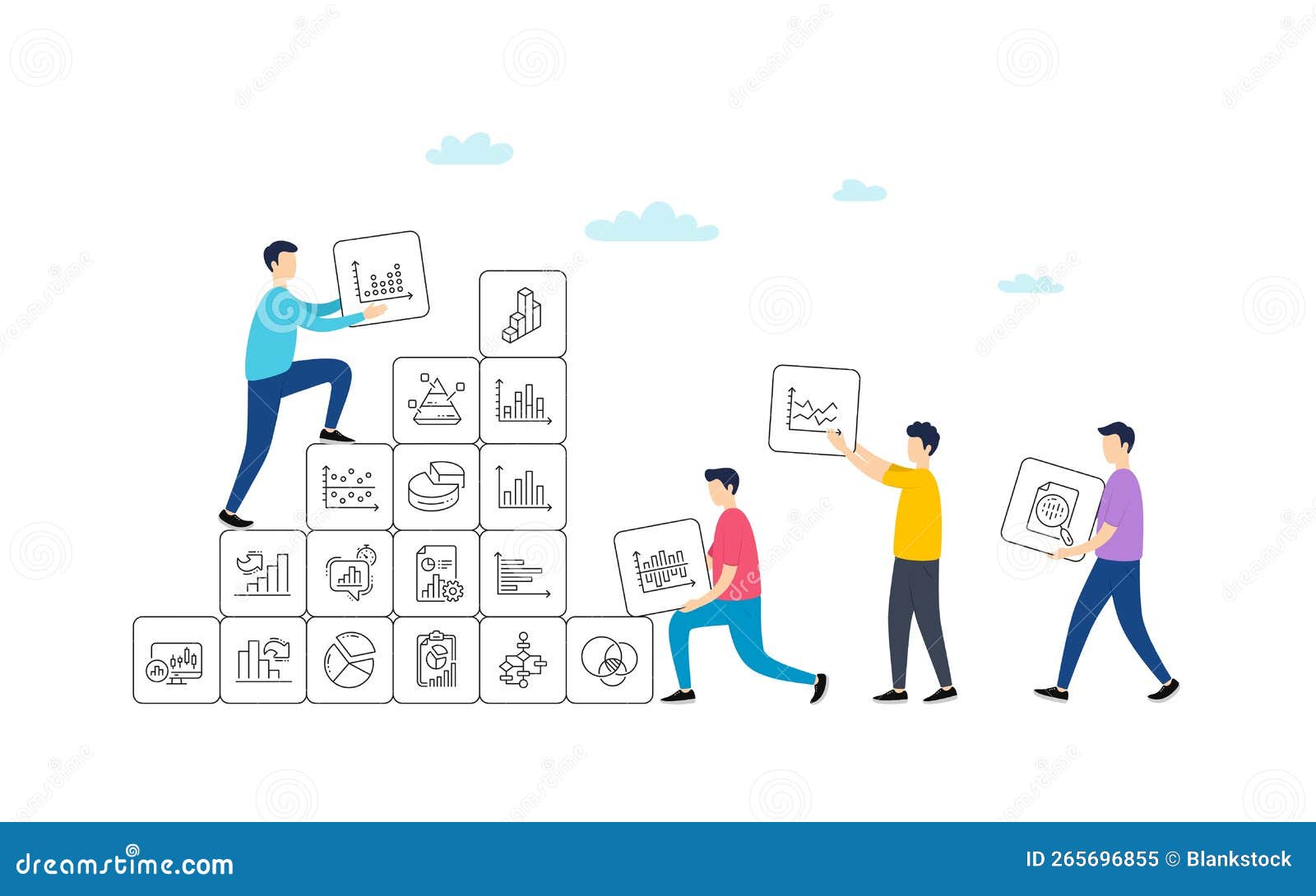 Charts and Diagrams Line Icons. Set of 3D Chart, Block Diagram and Dot ...