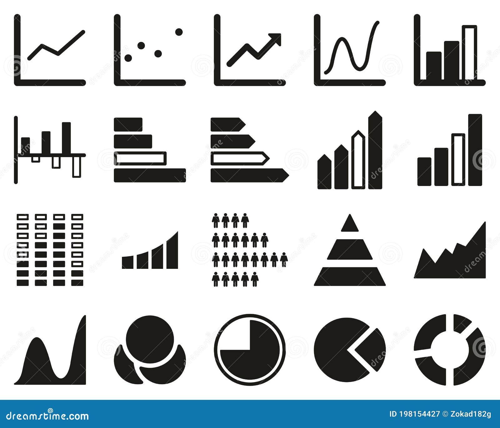 Charts or Graph Icons Black & White Set Big Stock Vector - Illustration ...