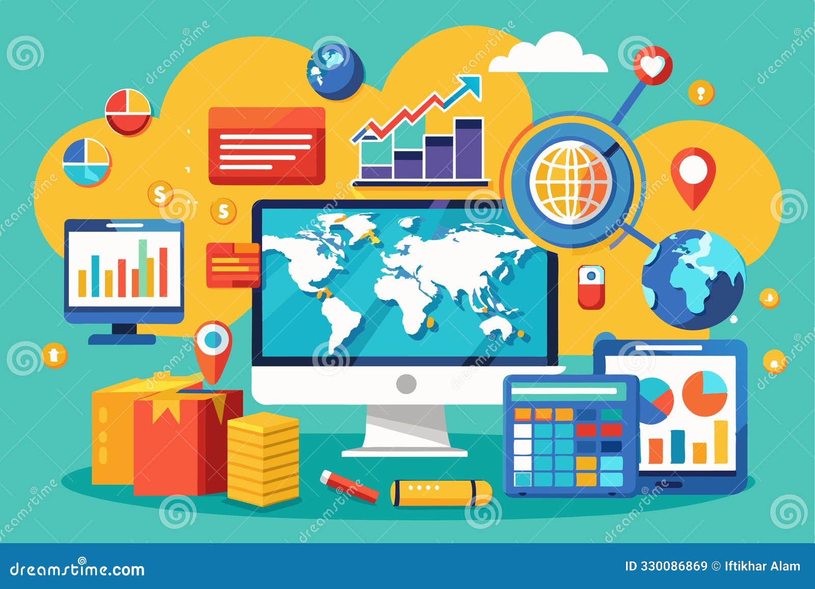 Charts and Graphs Display Online Sales Analysis on Computer Screens ...